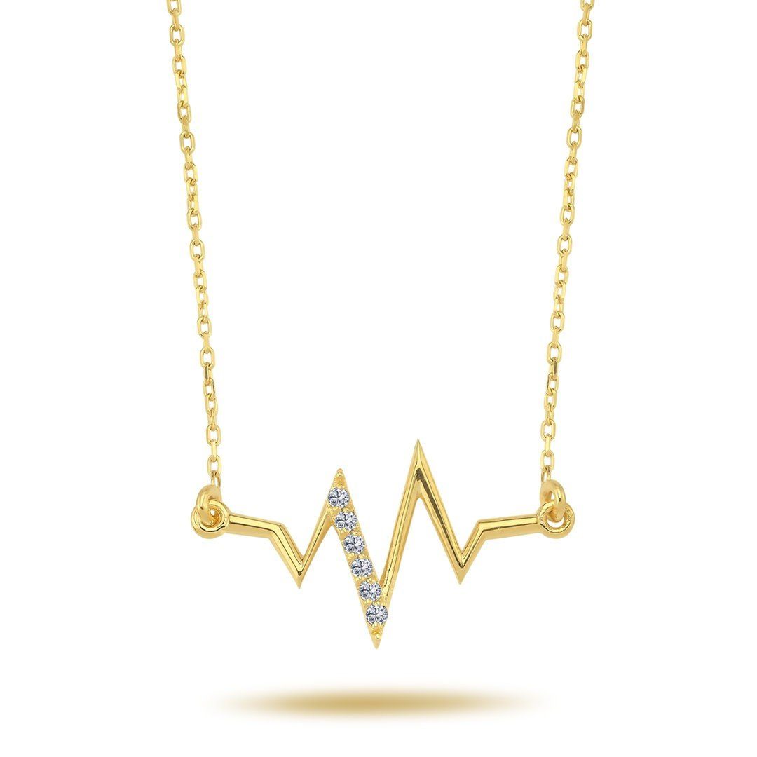 EinStein Diamant Goldkette Herzschlag Anhänger Halskette mit Diamanten in 14 Karat Gelbgold ...