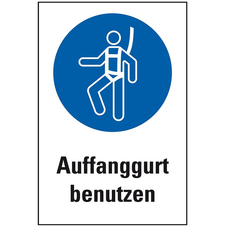 König Werbeanlagen Hinweisschild Auffanggurt benutzen, ASR/ISO, Kunststoff, 300x400mm