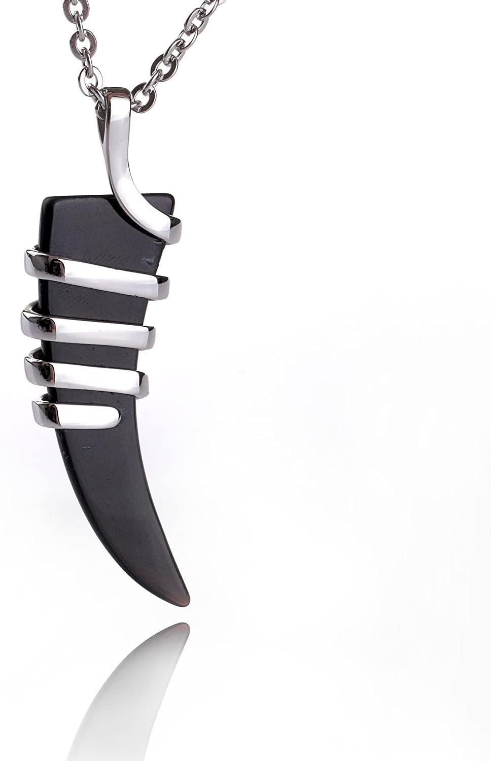 Karisma Kette mit Anhänger Karisma Edelstahl Anhänger Zahn mit Onyx Schwarz Unisex mit Kette - 50cm