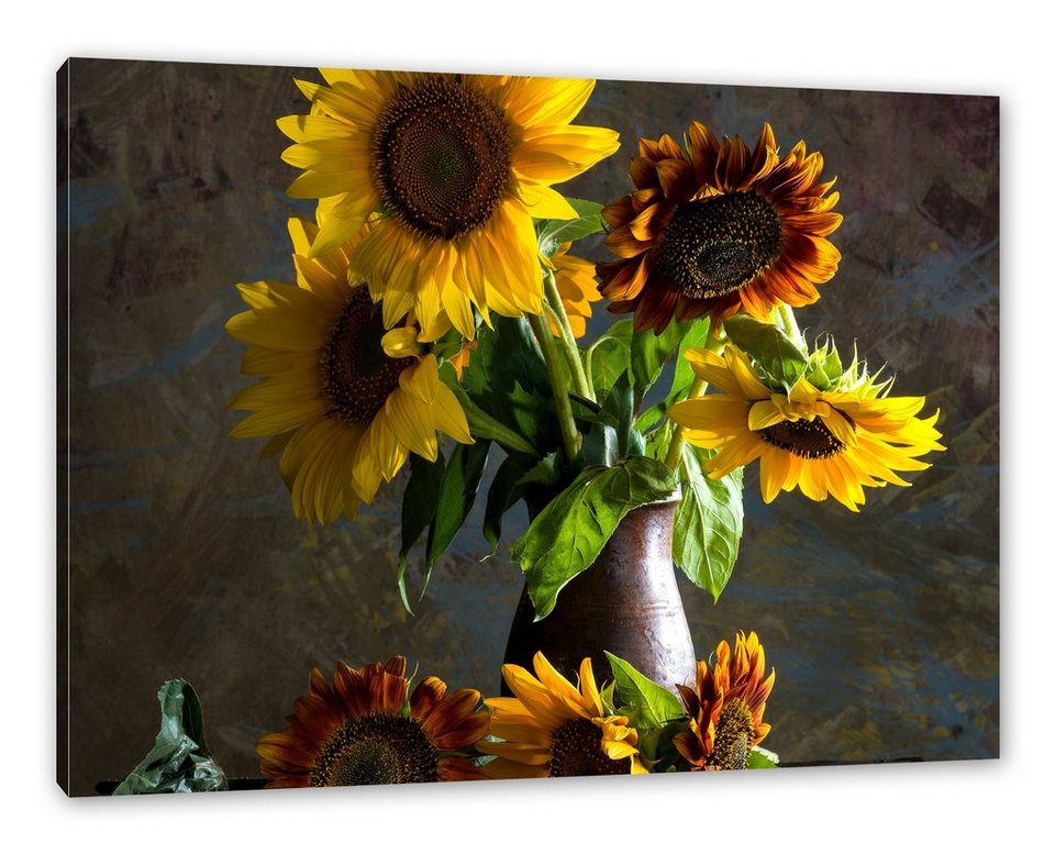 Pixxprint Leinwandbild Sonnenblumen In Edler Vase Sonnenblumen In