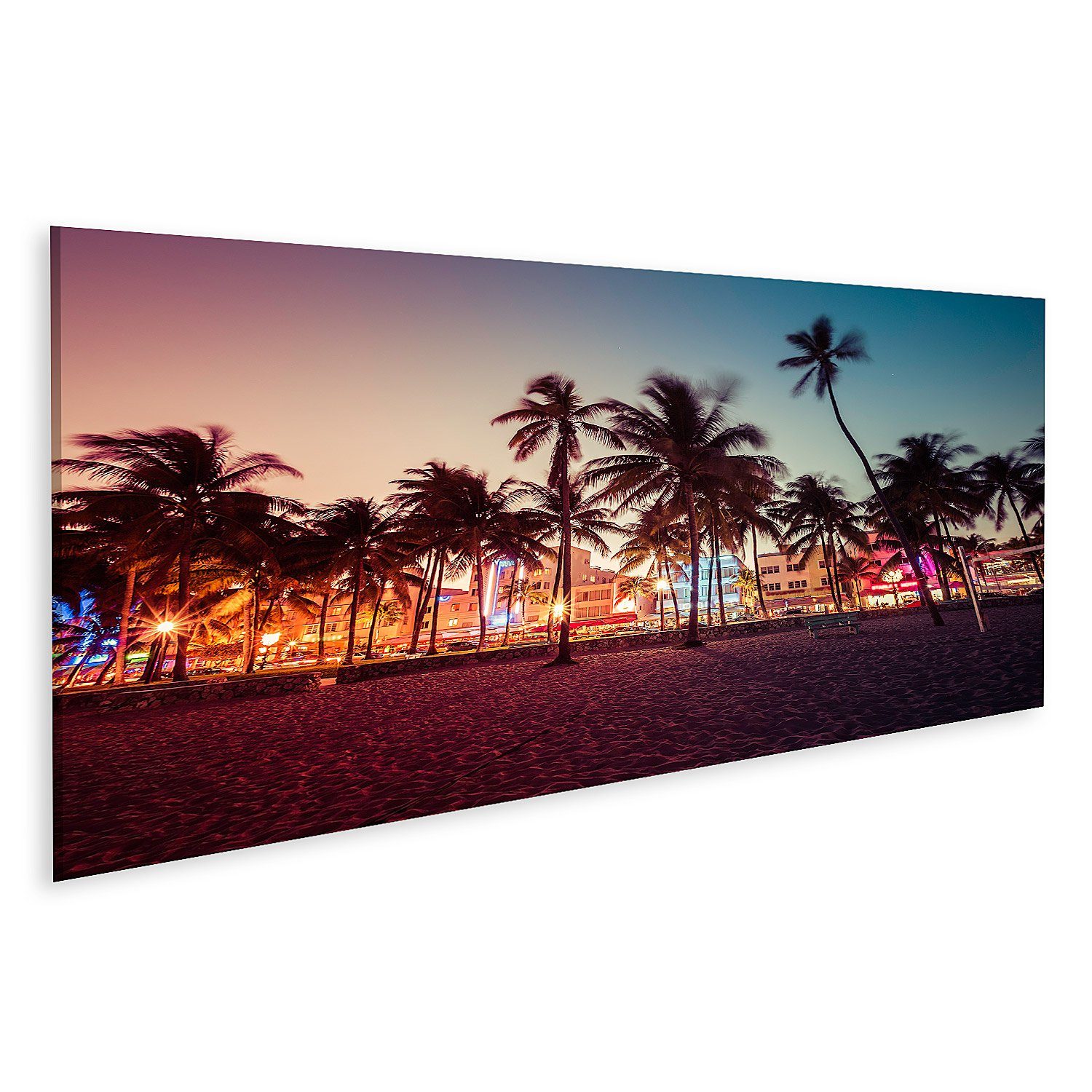 islandburner Leinwandbild Bild auf Leinwand Ocean Drive Straße mit beleuchteten Gebäuden South B