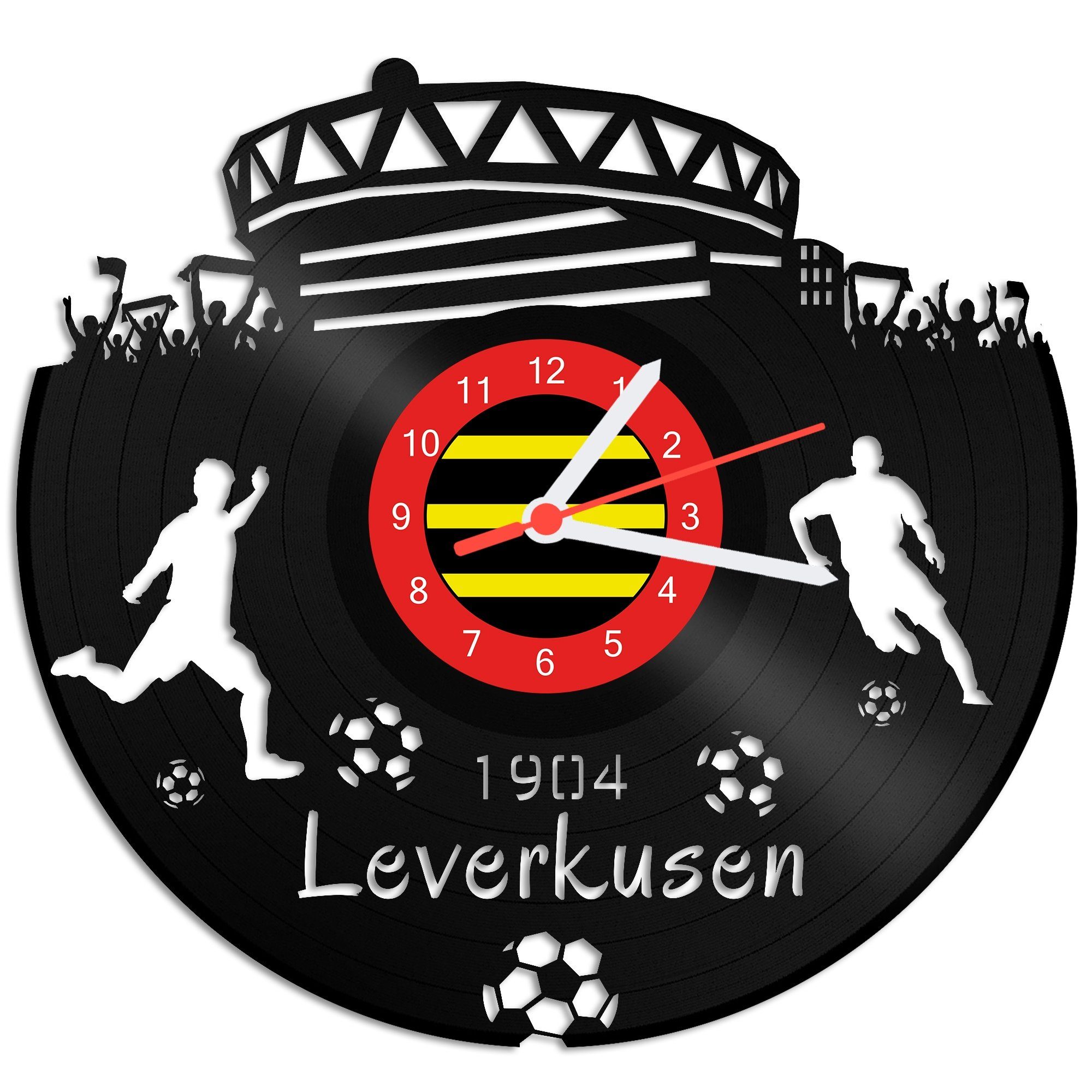 GRAVURZEILE Wanduhr Schallplattenuhr Leverkusen - 100% Vereinsliebe - Fußball
