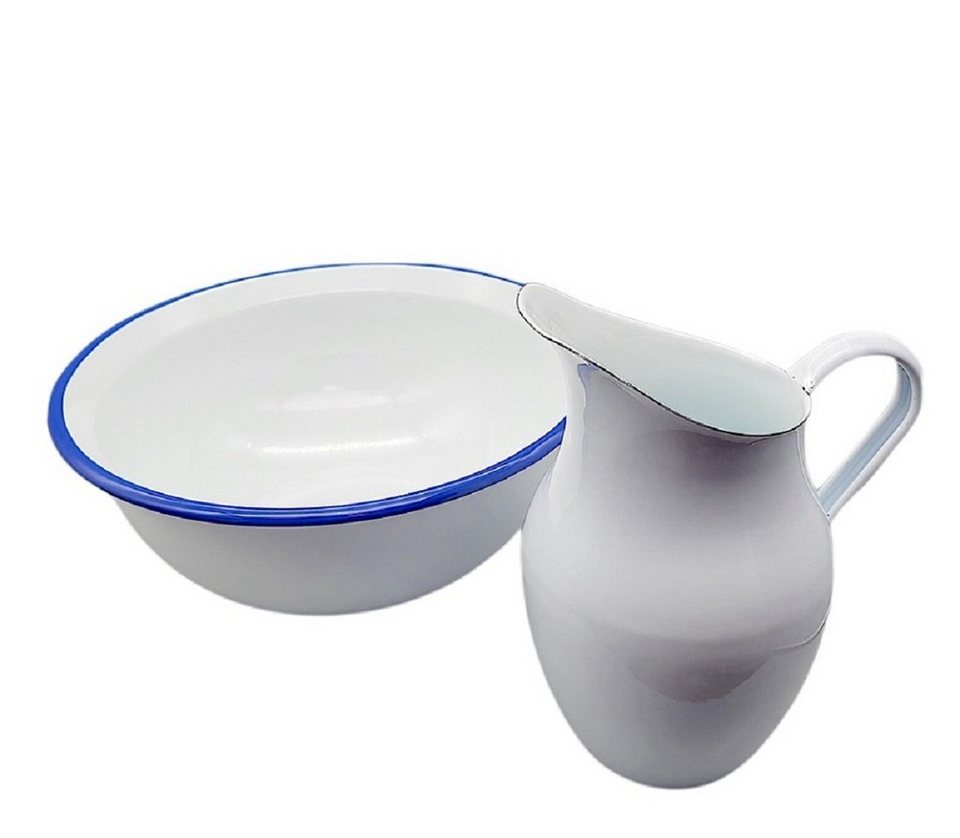 Linoows Badaccessoire Set Emaille Waschset Waschtisch Set Kanne Und