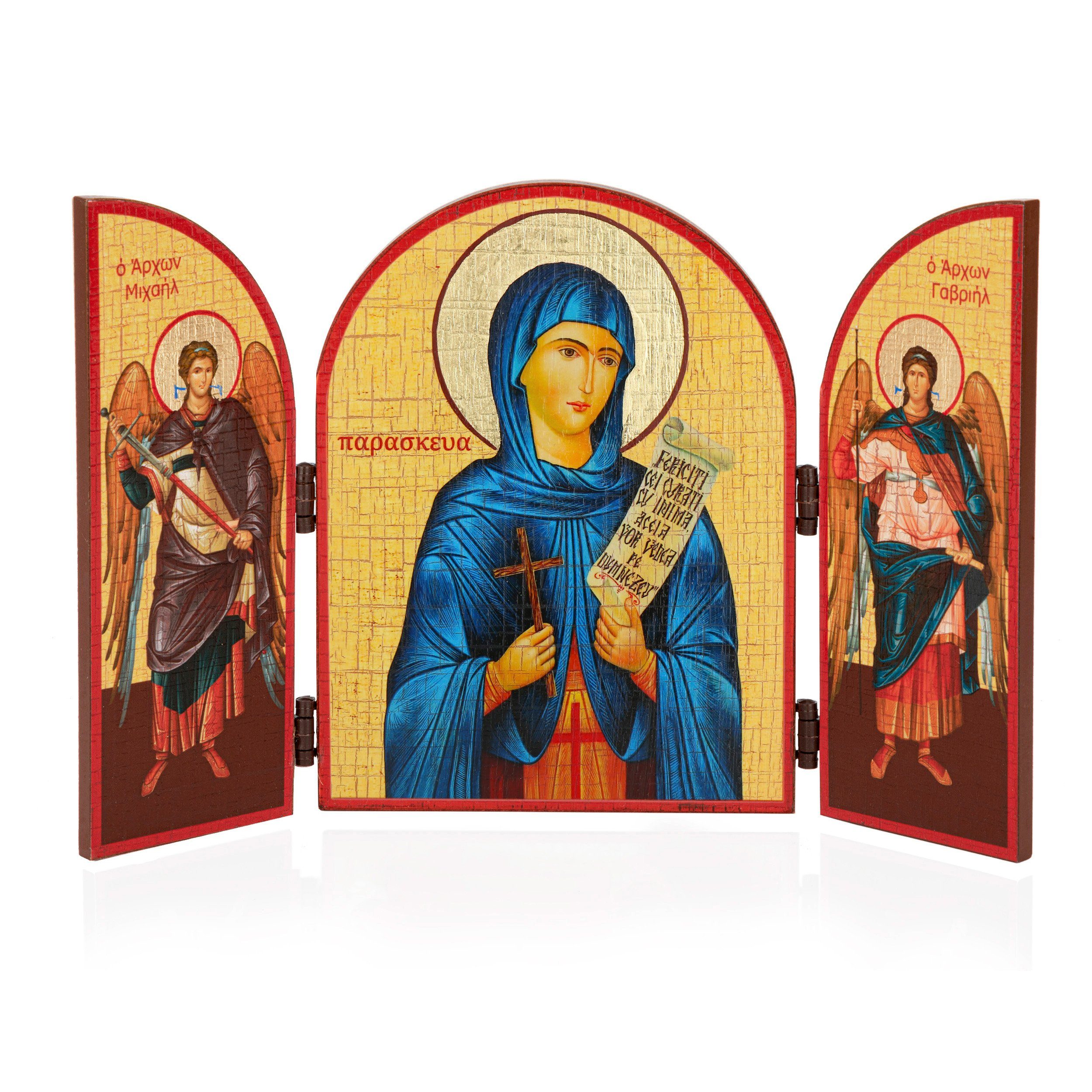 NKlaus Bild Paraskeva Heilige Märtyrerin Ikone Triptychon Holz 25x16cm Christlich, Religion