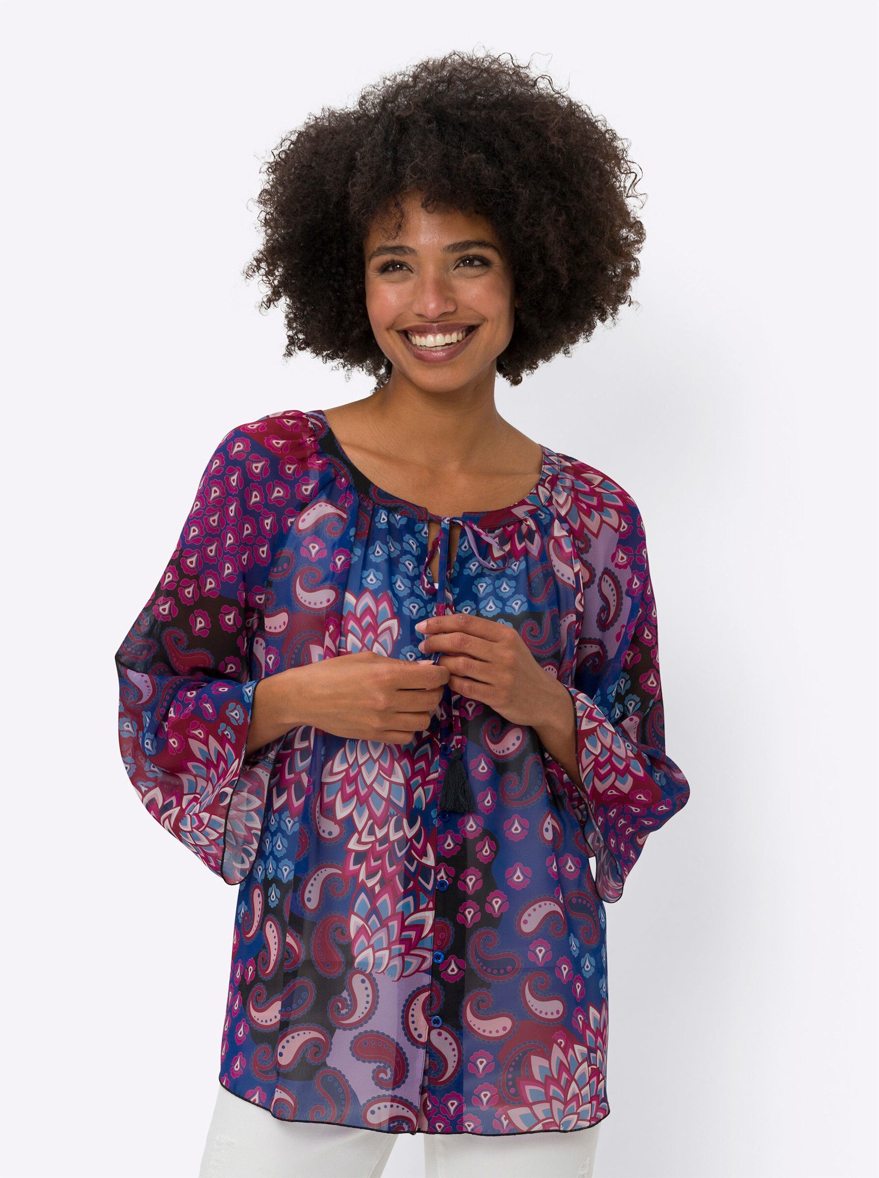 Heine Klassische Bluse Druckbluse Weiter Geschnittener Rundhals Ausschnitt