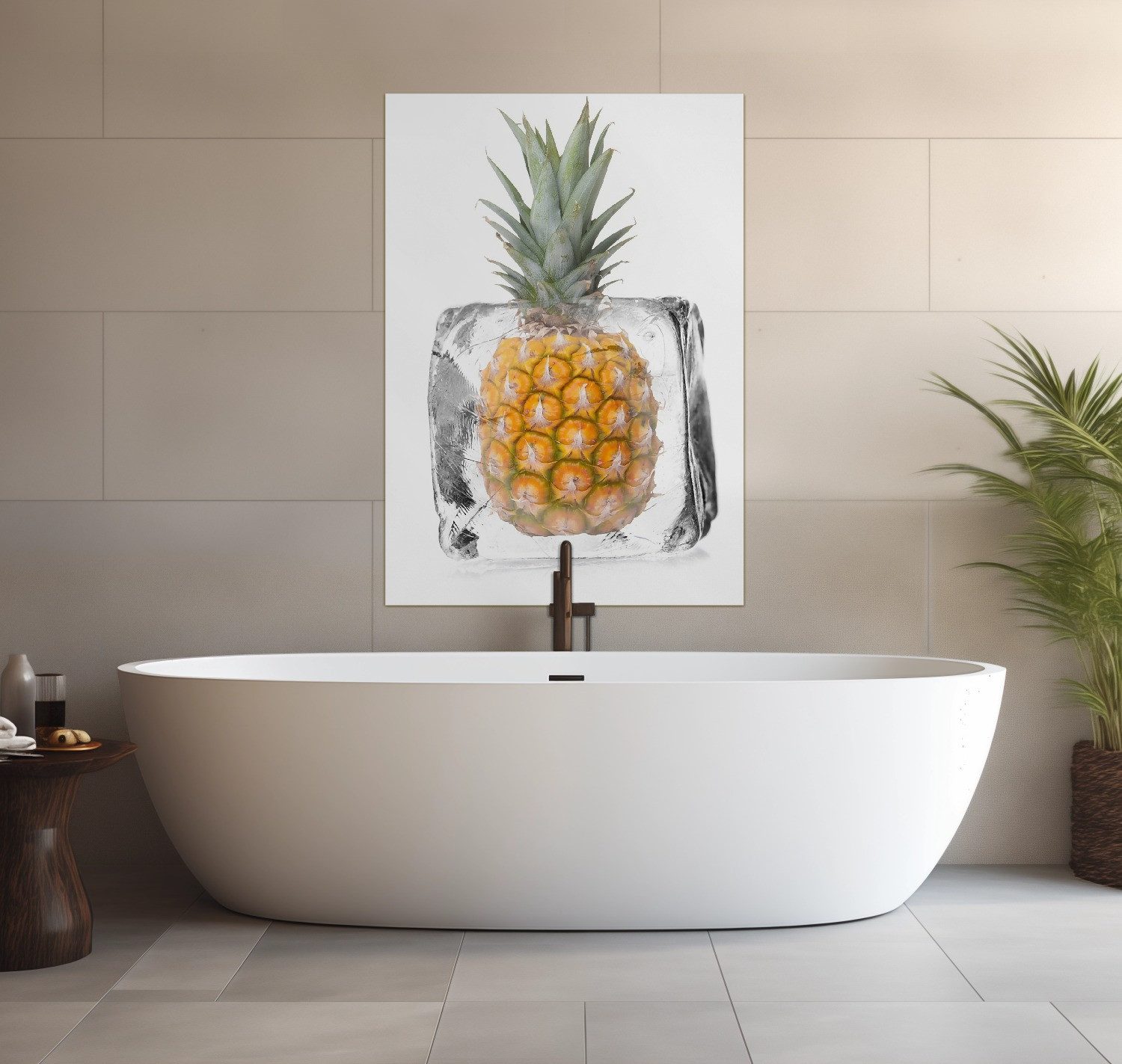 Wallario Wandfolie Ananas In Eiswürfel Eiskaltes Obst