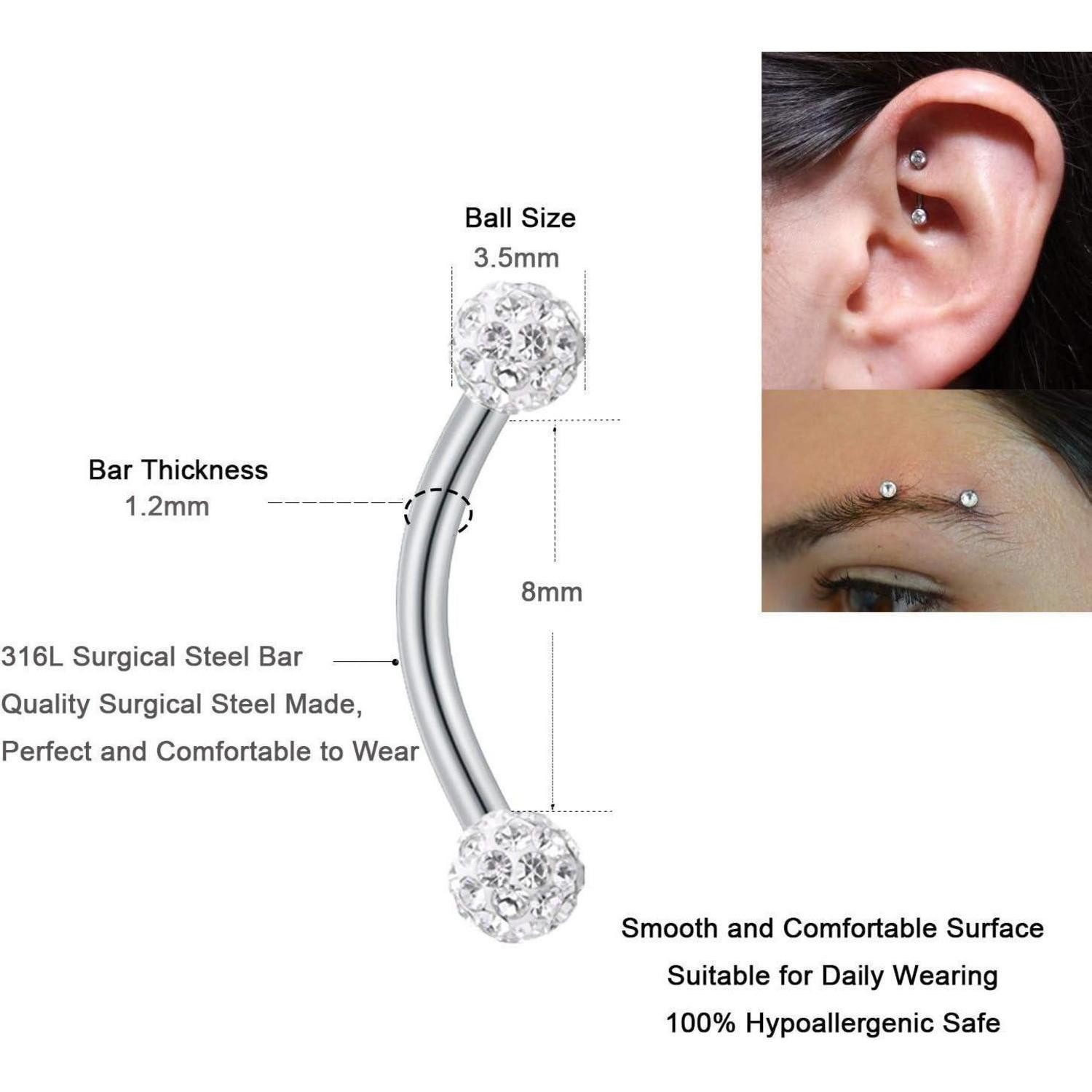 MODRSA Piercing-Set 16G Chirurgenstahl Curved Barbell Piercing Set ...