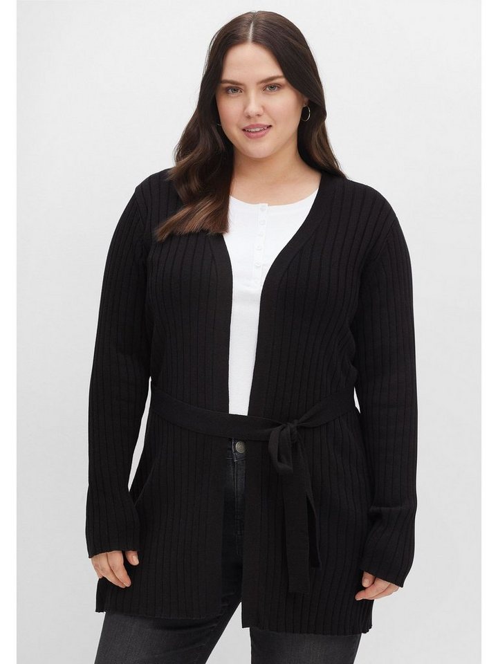 Sheego Longstrickjacke Große Größen Im Rippstrickmuster Mit Bindegürtel