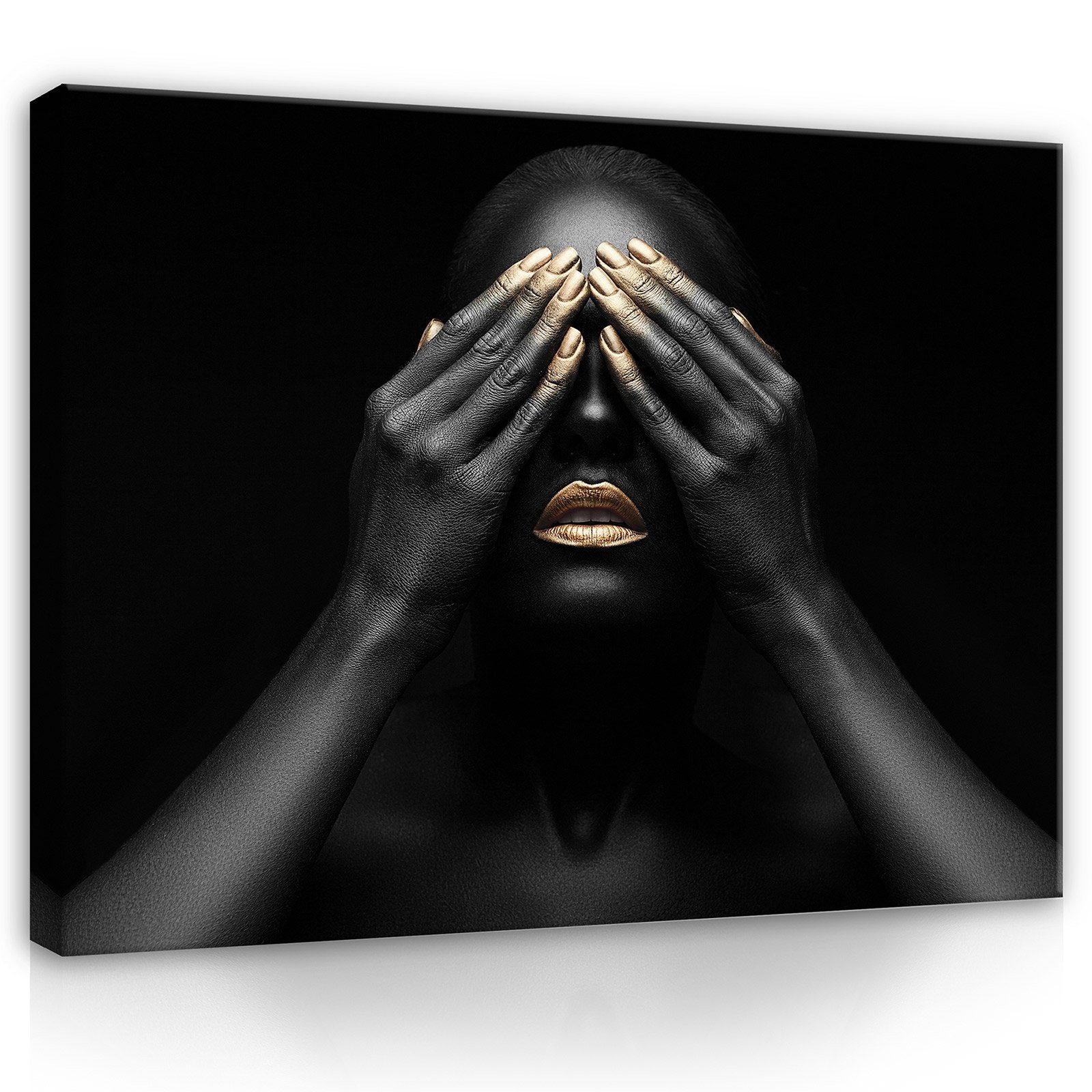 Wallarena Leinwandbild Frau Mund Gold Schwarz Groß Wand Deko Xxl Modern