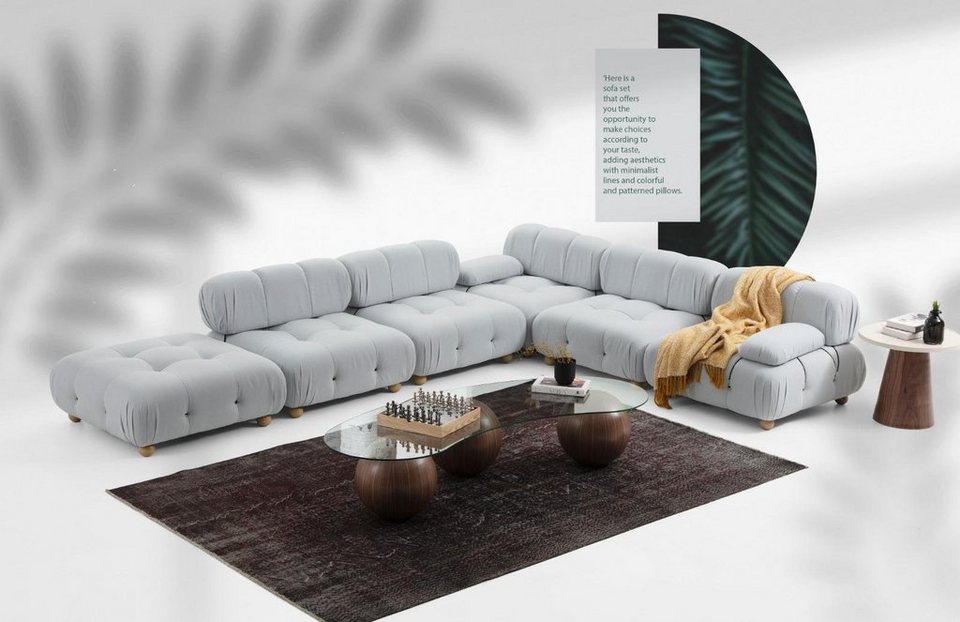 Jvmoebel Ecksofa Ecksofa Sofa Stoff Wohnzimmer Sofas Eck Grau Modern
