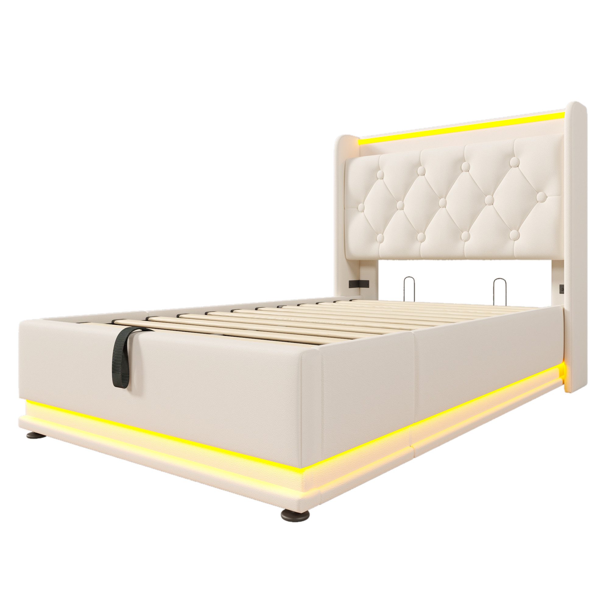 Hauss Sploe Polsterbett 90x200cm Mit Led Beleuchtung Ladefunktion Weiß
