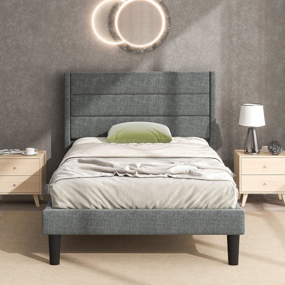 Ulife Polsterbett Graues Einzelbett Mit Lattenrost And Kopfteil 90 X 200