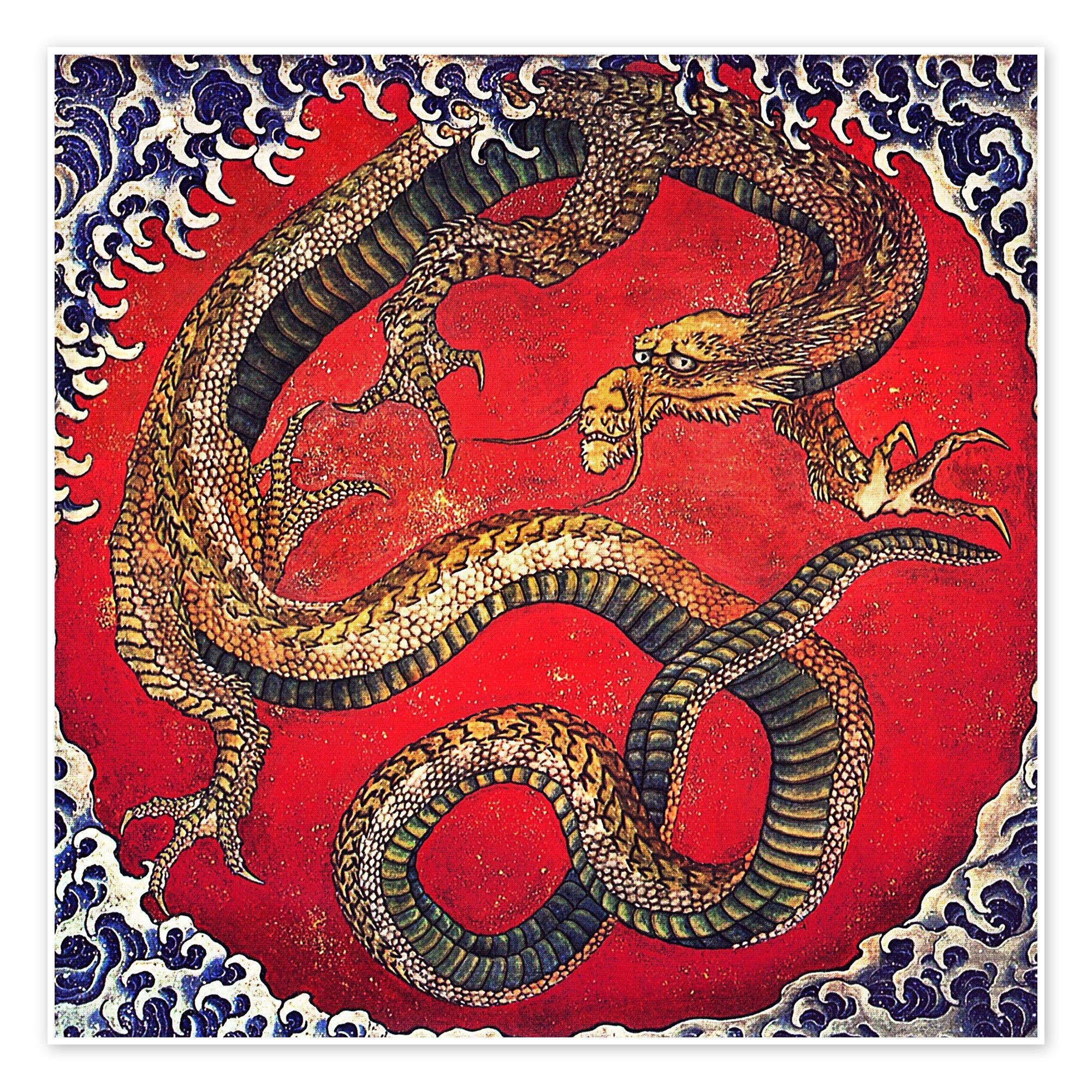 Posterlounge Poster Katsushika Hokusai Drache Wohnzimmer Maritim Malerei
