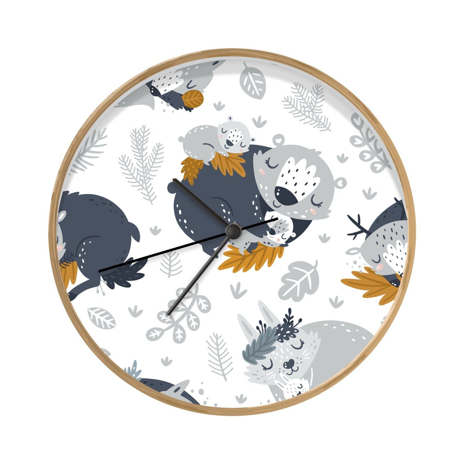 MuchoWow Wanduhr Muster - Kinder - Tiere - Schlafen (Uhrwerk, Wohnzimmer, Küchenuhr ...