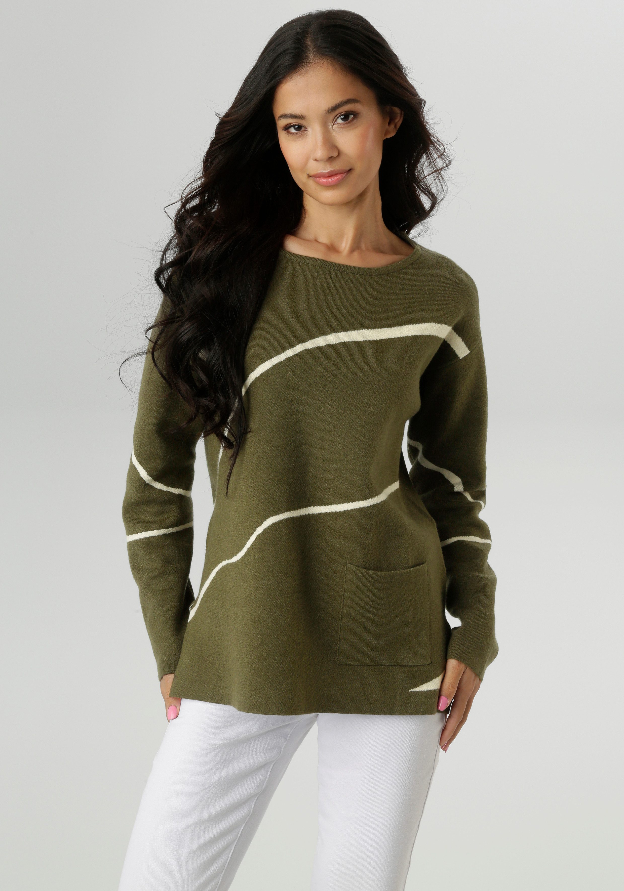 Aniston SELECTED Strickpullover Highlight - mit aufgesetzte Stricktasche vorne