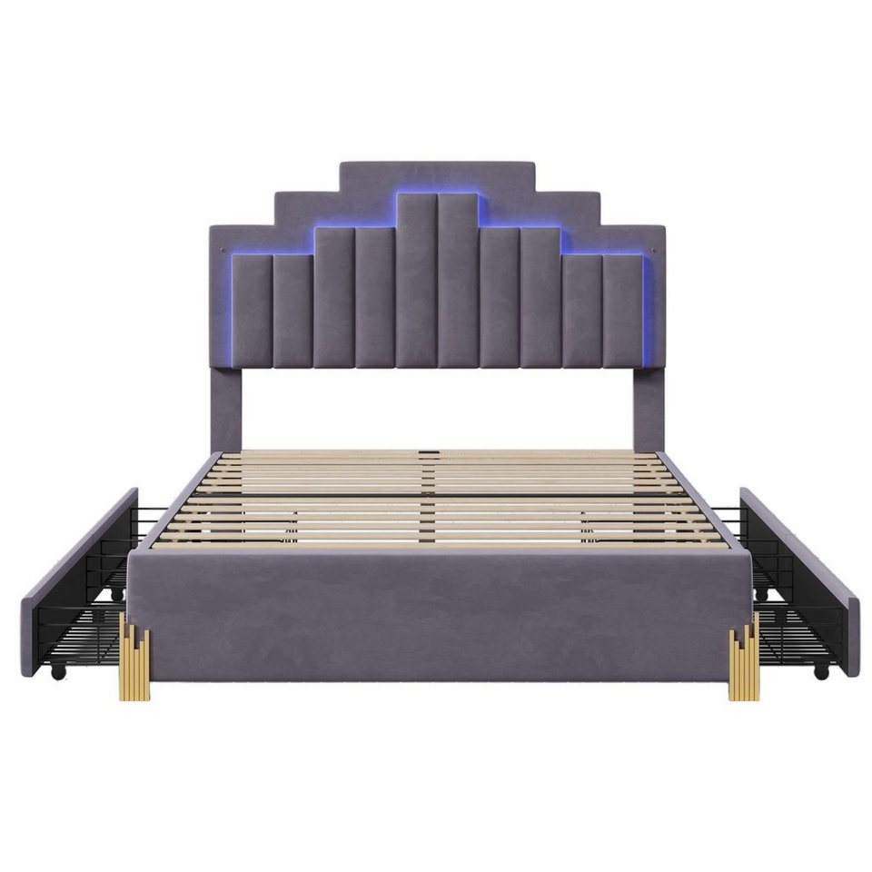 Gotagee Polsterbett Doppelbett Led 140x200cm Schubladen Jugendbett