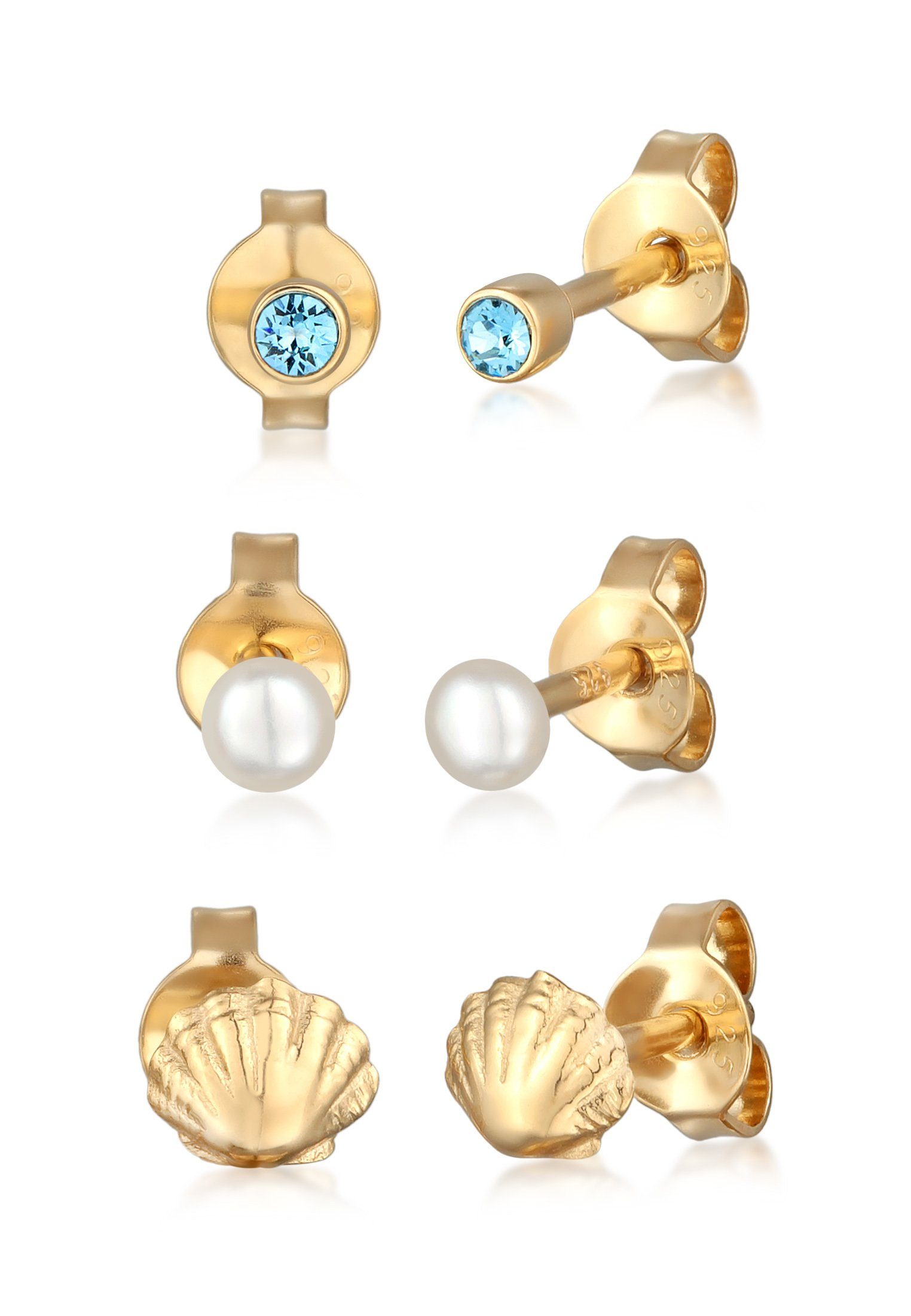 Elli Ohrring Set Kirstalle Süßwasserperlen Muschel 3er Set