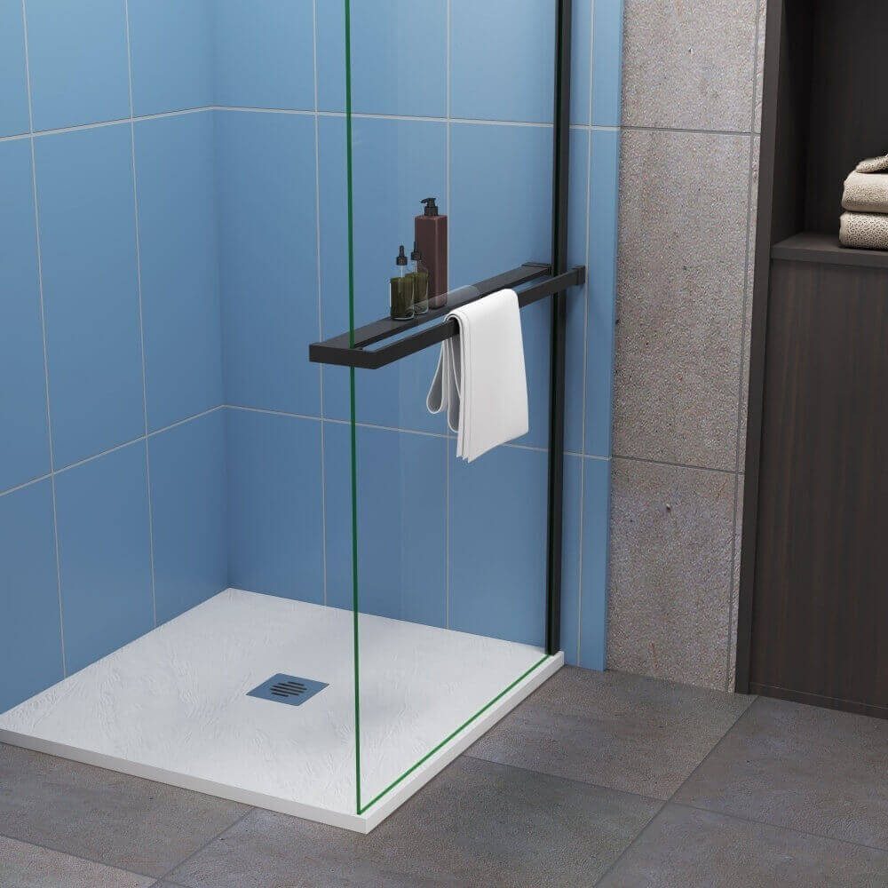 Duschparadies Walk-in-Dusche H:200cm Stützstange Handtuchhalter schwarz ...