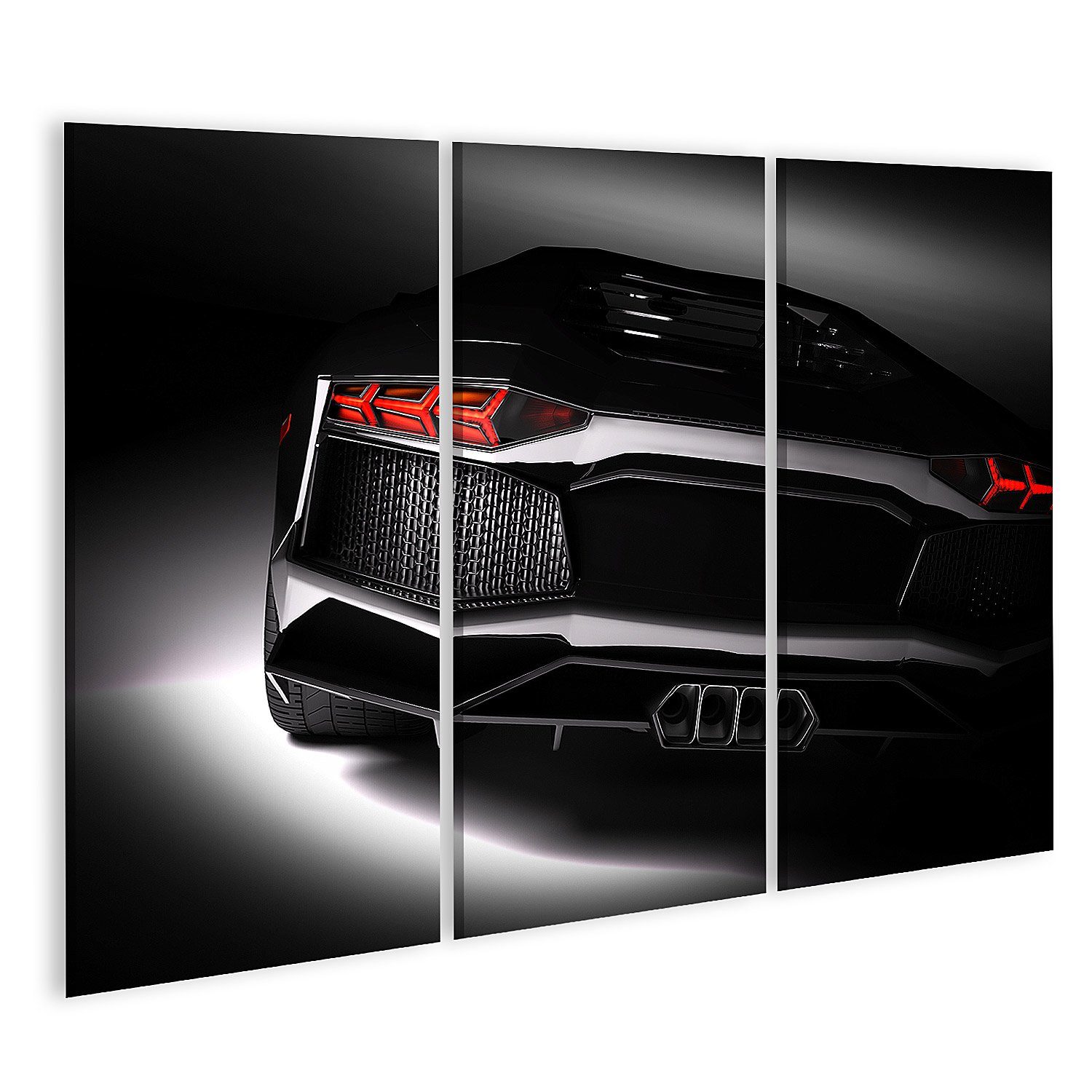 islandburner Leinwandbild »Bild auf Leinwand Schwarz Schnelles Sportauto Im Scheinwerferlicht ...