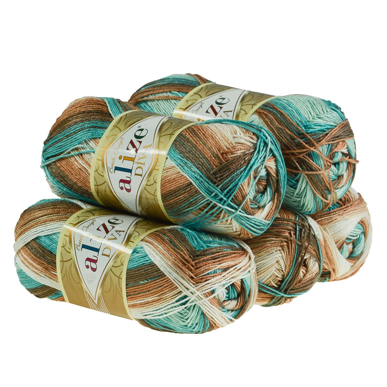 Alize 5 x 100g ALIZE DIVA BATIK Effektgarn, 350 m, 7632 gelb orange rot