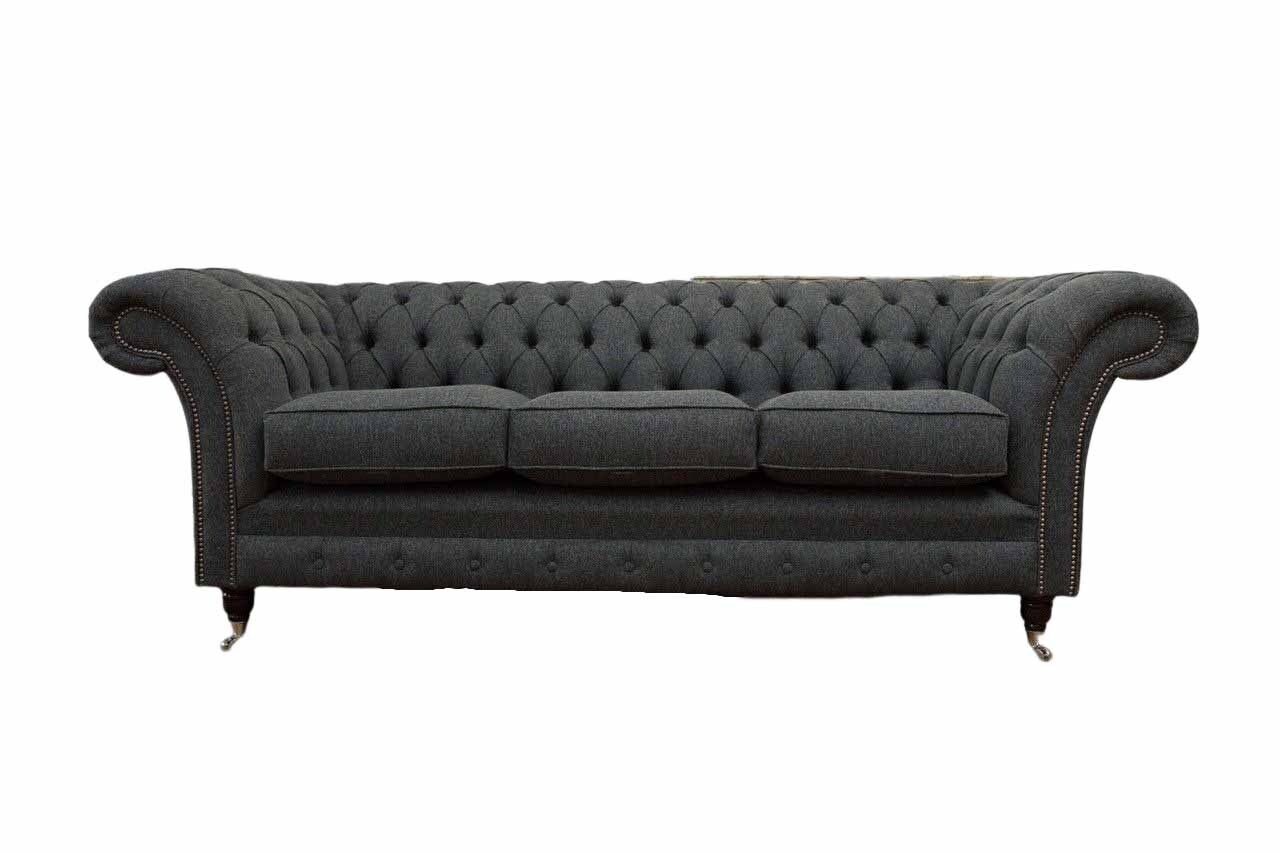 Jvmoebel Sofa Chesterfield Textil Polster Design Sofa Luxus Couch Grau