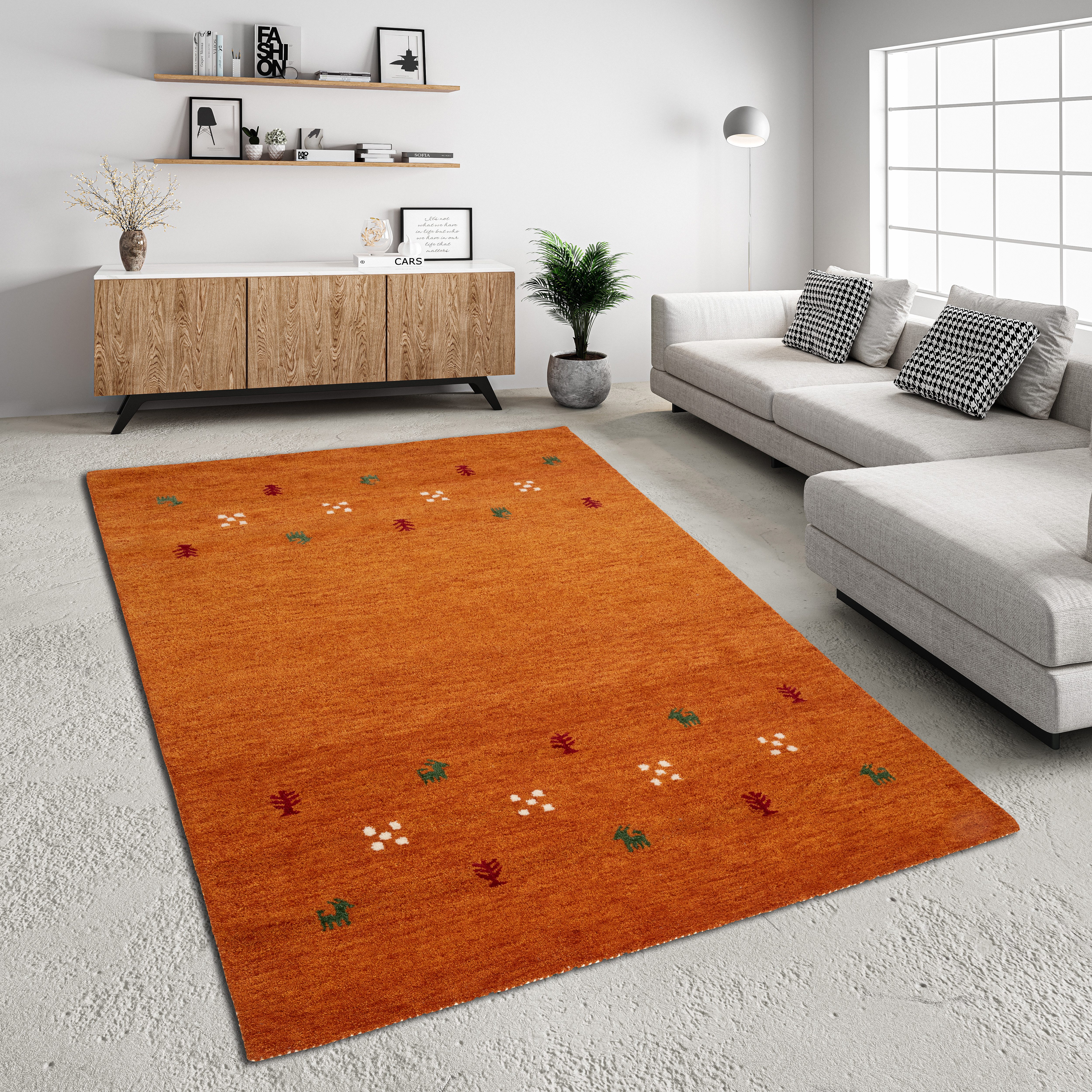 Wollteppich Gabbeh Motiv Handweb Teppich Tiermotiv Theko Rechteckig