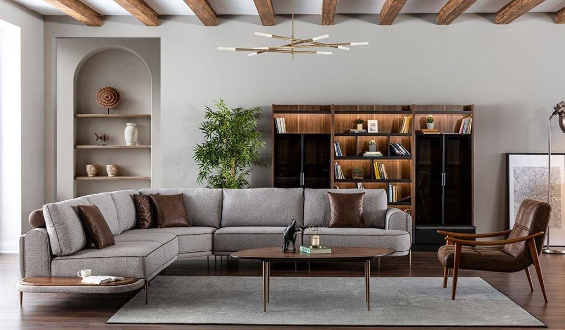 JVmoebel Ecksofa Ecksofa Stoffsofa L-Form Sofa Stoff Sofas Grau Modern ...