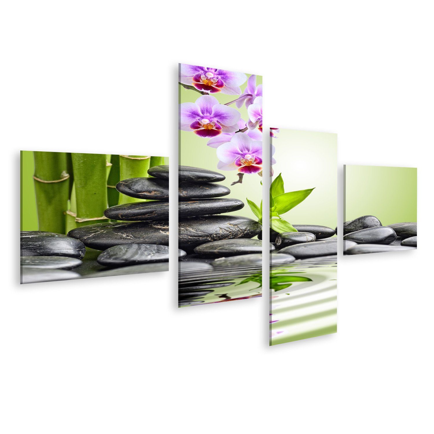 ᐅ islandburner Leinwandbild Bild auf Leinwand Zen-Steine Basalt Orchidee Fokus Orchidee 150x80cm ...