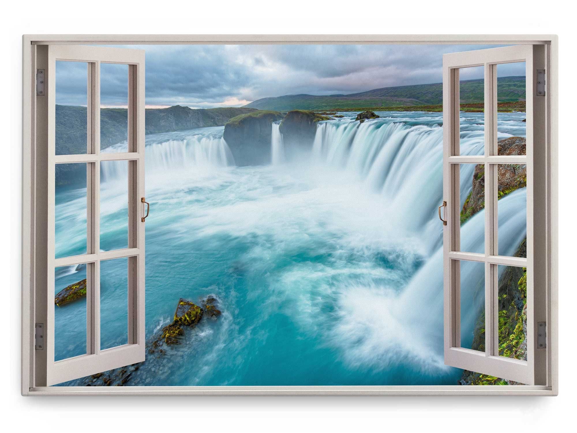Sinus Art Leinwandbild Wandbild 120x80cm Fensterbild Iguazu Wasserfälle Argentinien Natur Flu ...