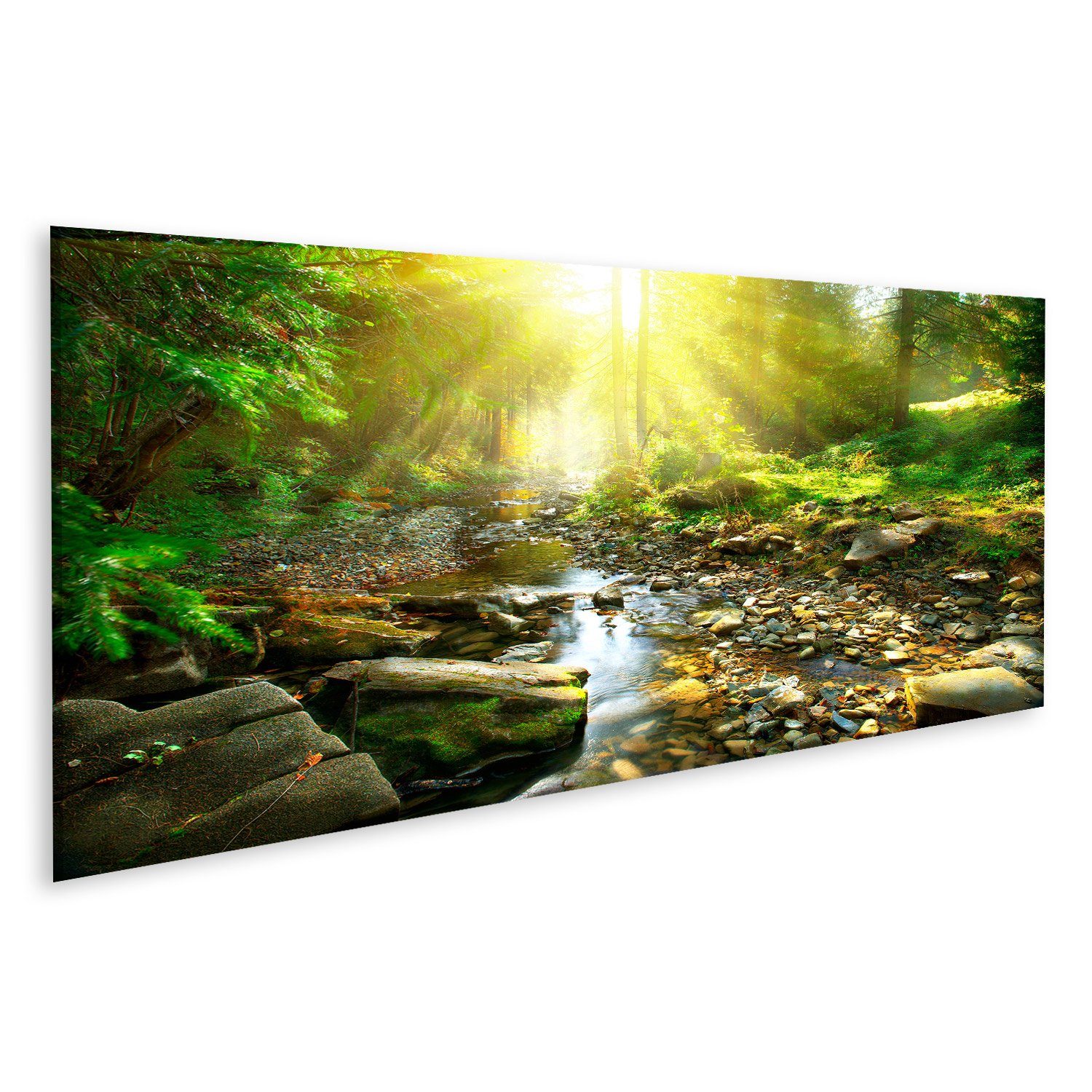 islandburner Leinwandbild Bild auf Leinwand Berg Fluss Mittlerer Grüner Wald Ruhige Szenerie Wan