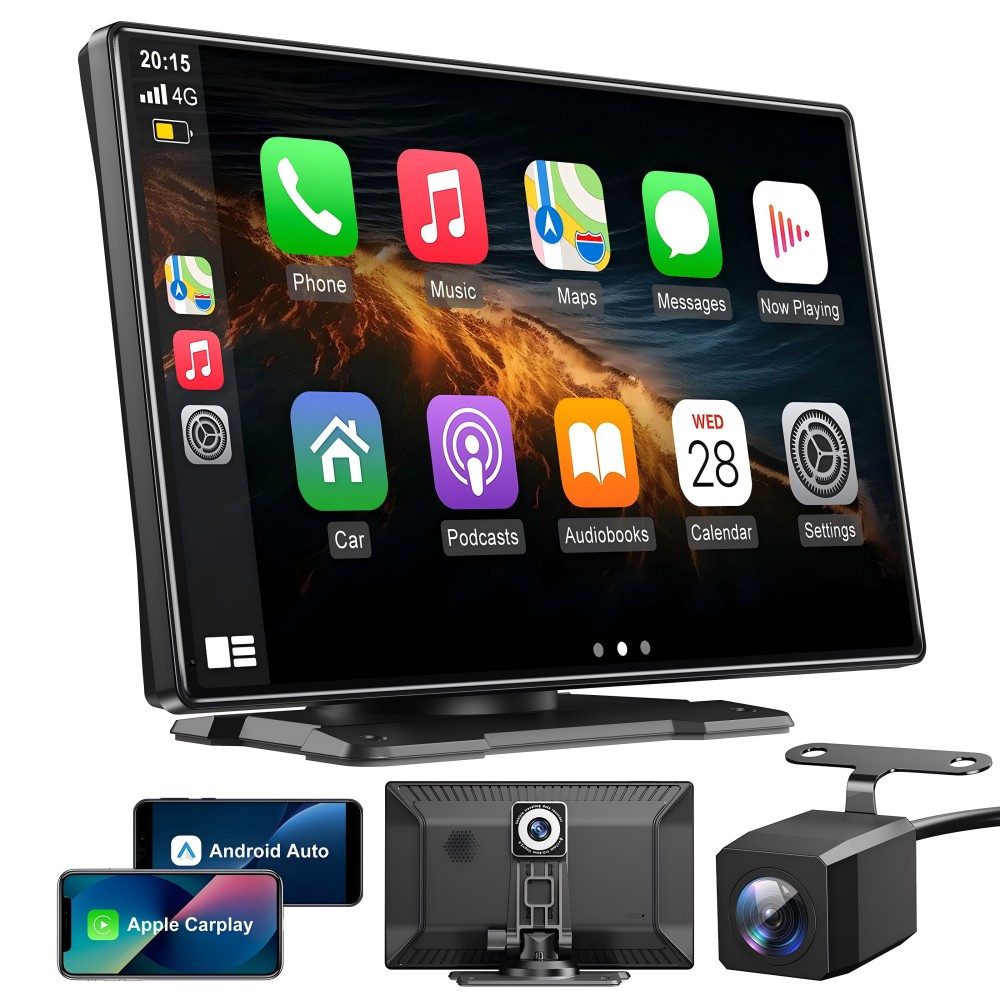 ESSGOO Carplay Android Auto Dashcam mit Rückfahrkamera Autoradio BT GPS 64G Einbau ...