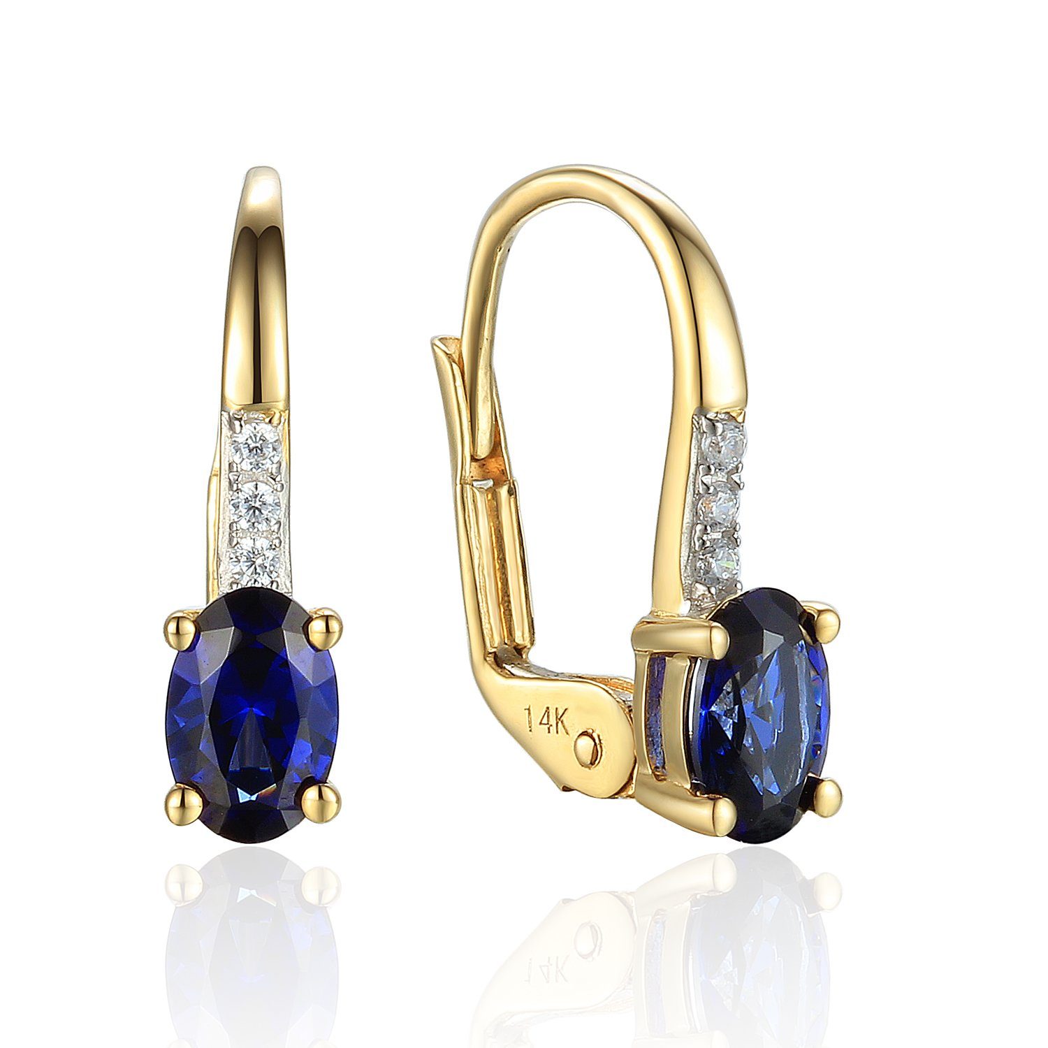 Stella-Jewellery Paar Ohrhänger 585 Gelbgold Ohrhänger synth. Saphir und Zirkonia (inkl. Etui ...