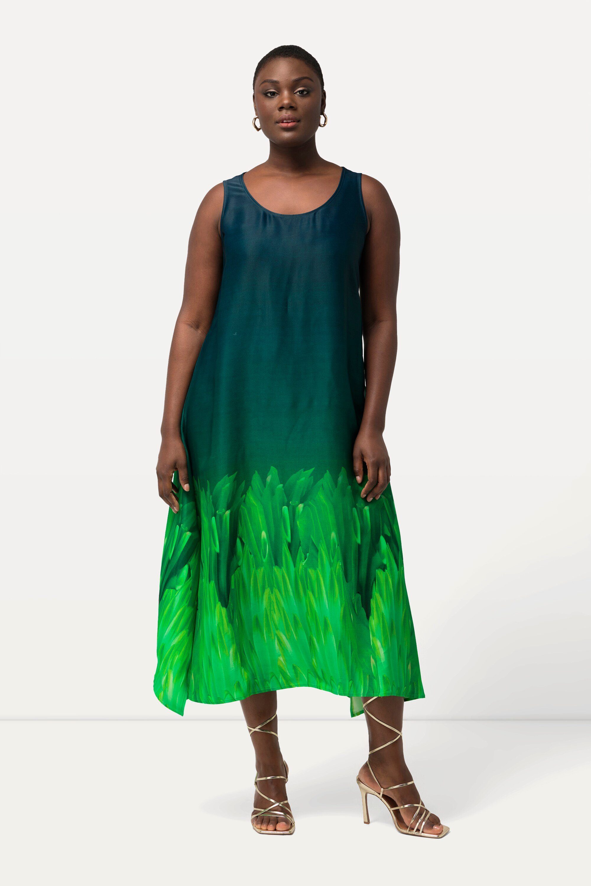 Ulla Popken Cocktailkleid Maxikleid Blüten Rundhals ärmellos