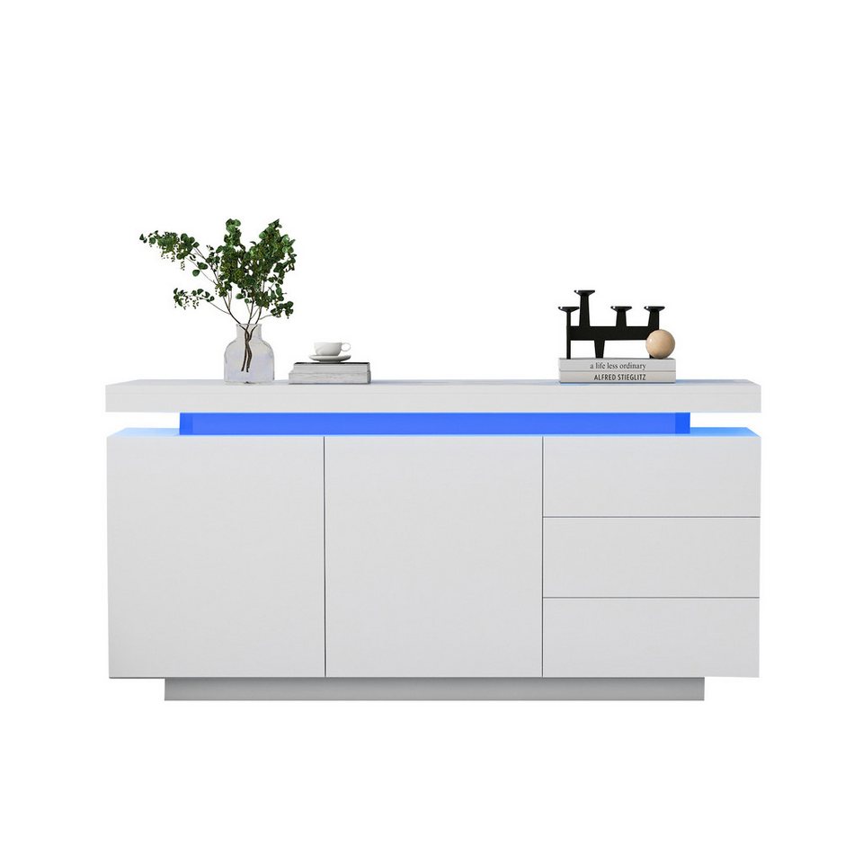 Okwish Sideboard Schubladenkommode Hochglanz Mit Led Inkl