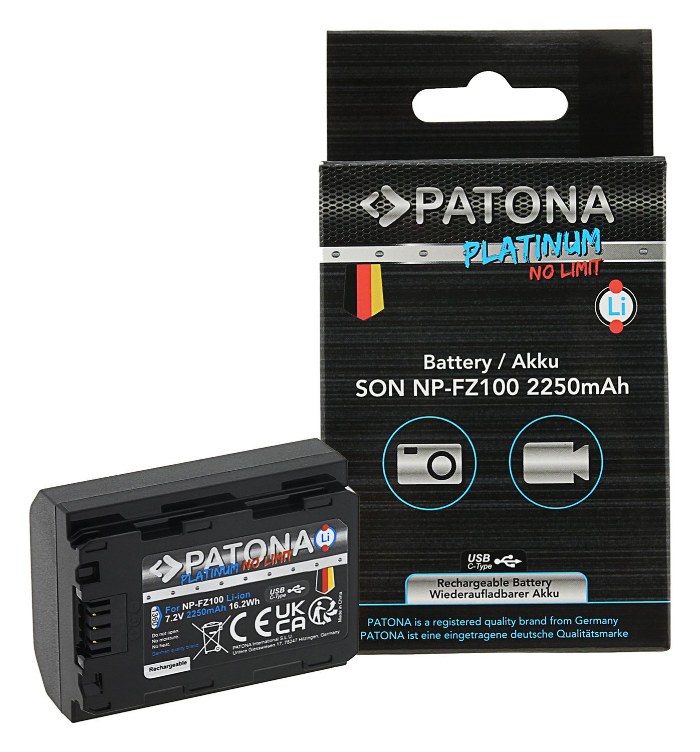 Patona Akku für die Sony Alpha 7 III 7R 6600 9 und 9R Kamera-Akku NP-FZ100 2250 mAh, Akku mit ...