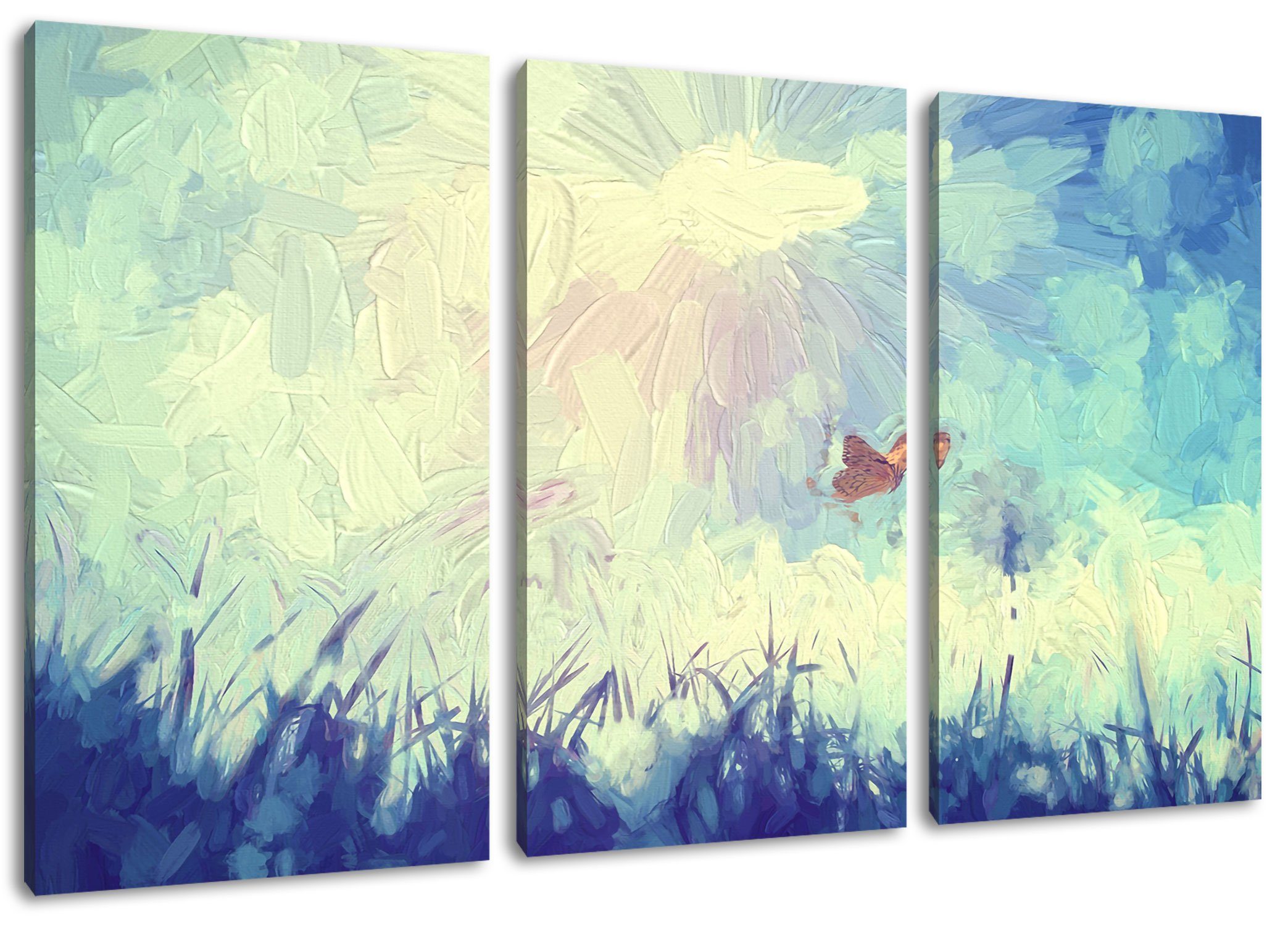 Pixxprint Leinwandbild Schmetterling Fliegt Zu Pusteblume