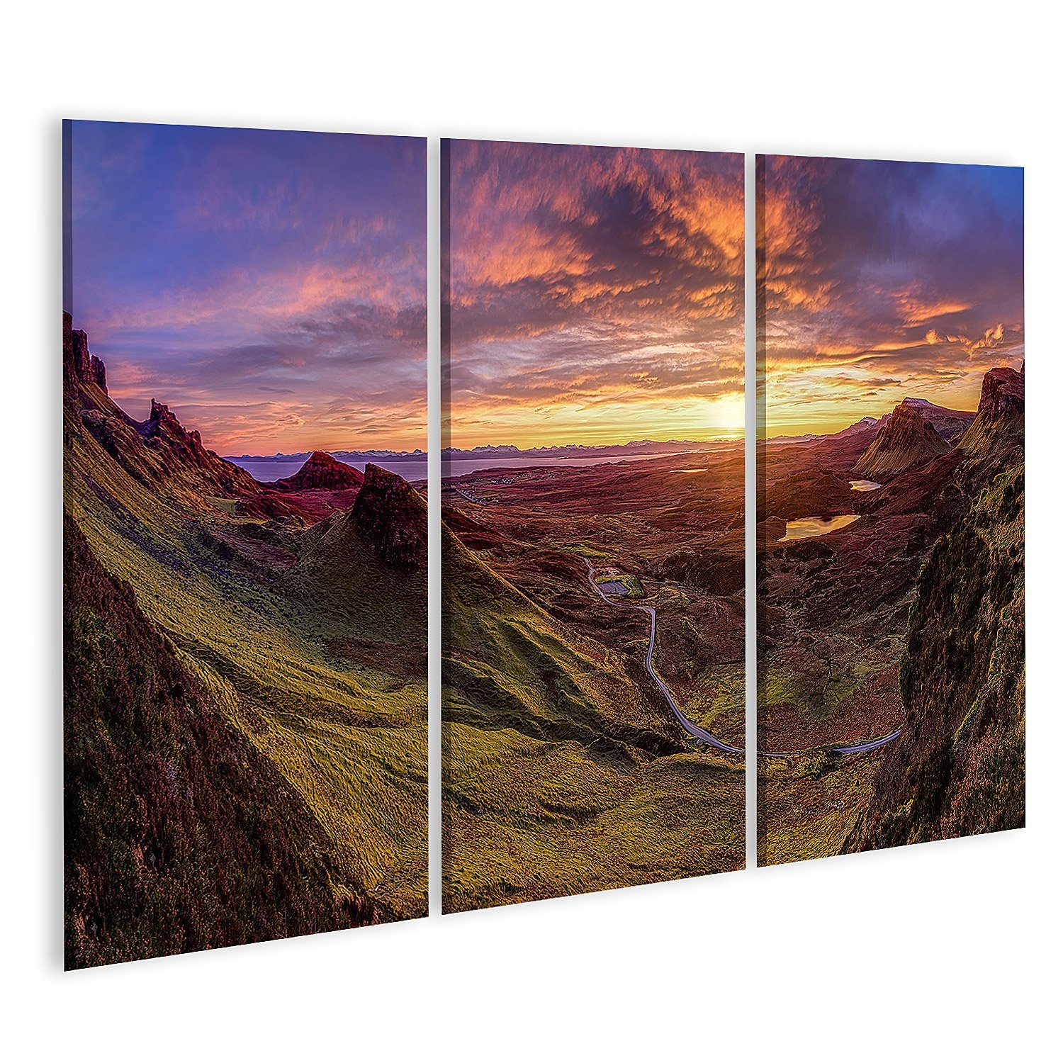 islandburner Leinwandbild Bild auf Leinwand Straßenschild Schafe Quiraing Isle Skye Schottland S