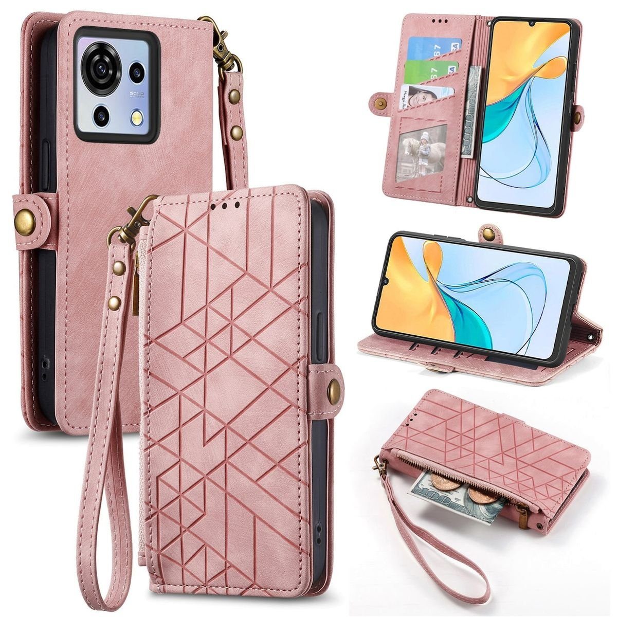 Wigento Handyhülle Für Zte Blade V50 Vita Kunstleder Zipper Wallet
