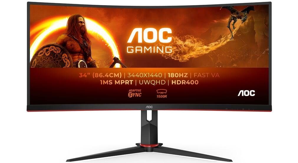 AOC AOC CU34G2XP/BK Gaming-LED-Monitor (3.440 x 1.440 Pixel (21:9), 1 ms Reaktionszeit, VA Panel)