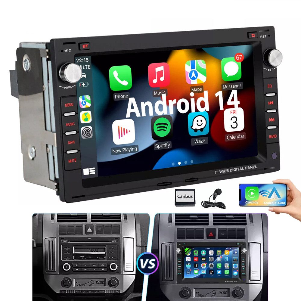 ESSGOO 7"Android 14 Carplay Für VW Polo 9N Golf 4 Passat B5 T5 Bora 64G DAB Autoradio (DAB+ ...