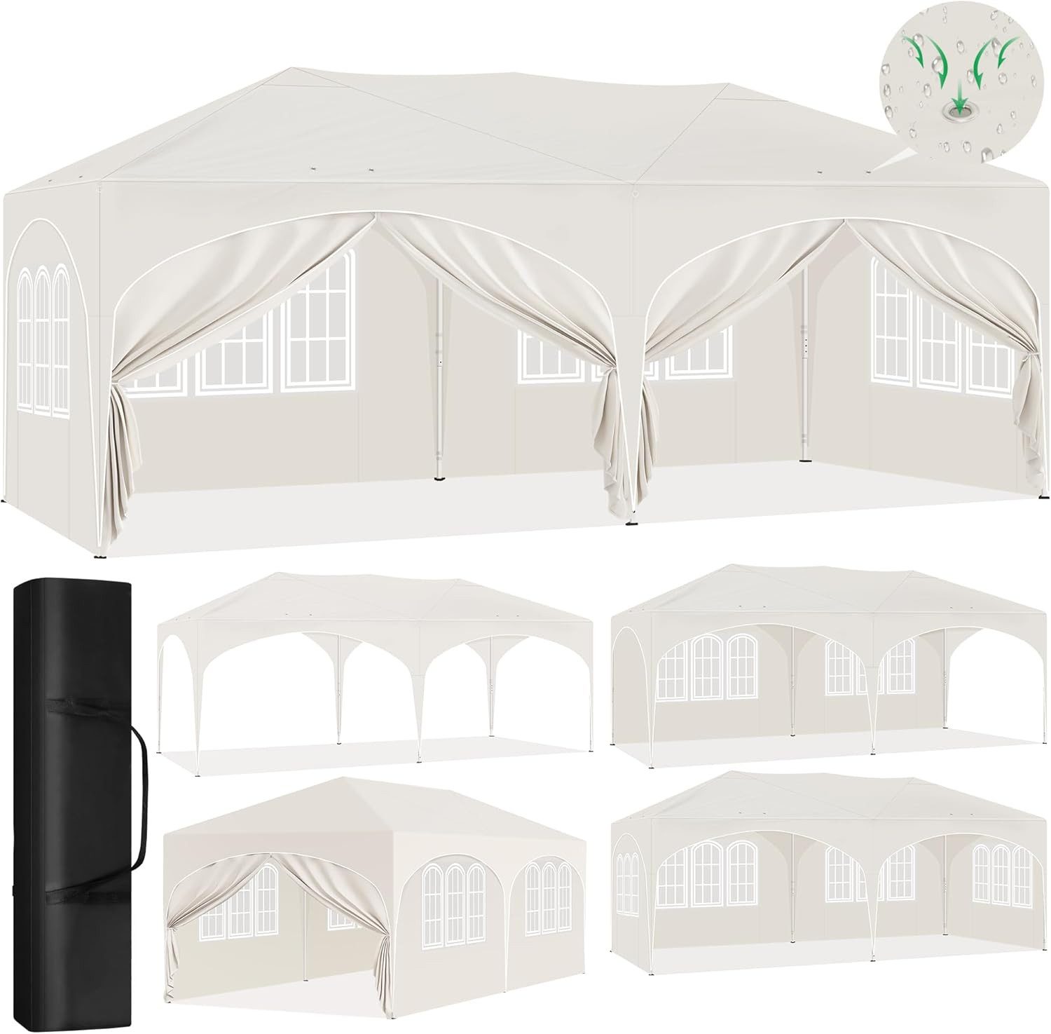 EUGAD Pavillon, mit 6 Seitenteilen, 3x6 m, Pop-Up Faltpavillon, für Camping Strand Garten, mit ...