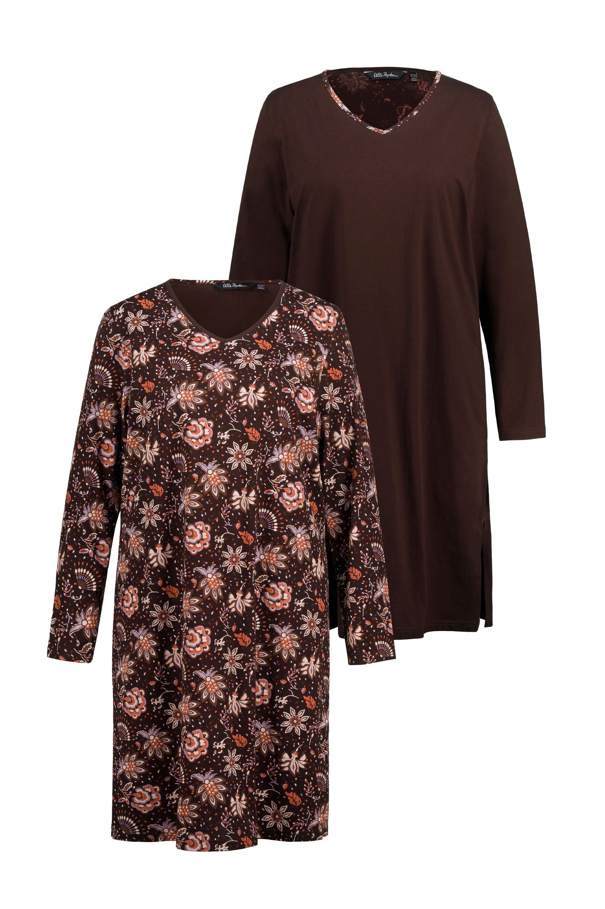 Ulla Popken Bigshirt Bigshirts 2er Pack Uni Paisley V Ausschnit 2 Tlg