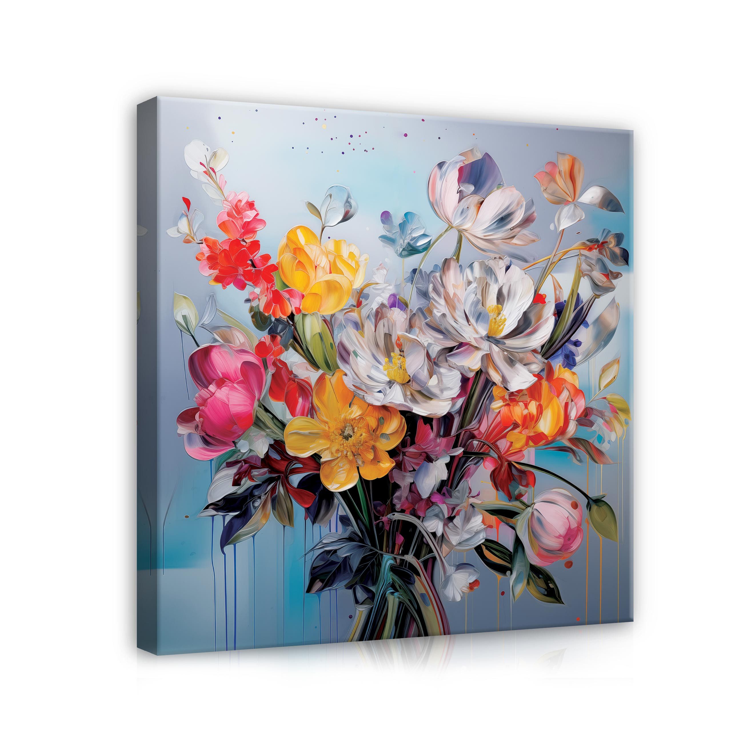 Wallarena Leinwandbild Blumen Bunte Art Gemalt Kunst Wandbild XXL Leinwandbilder Modern ...
