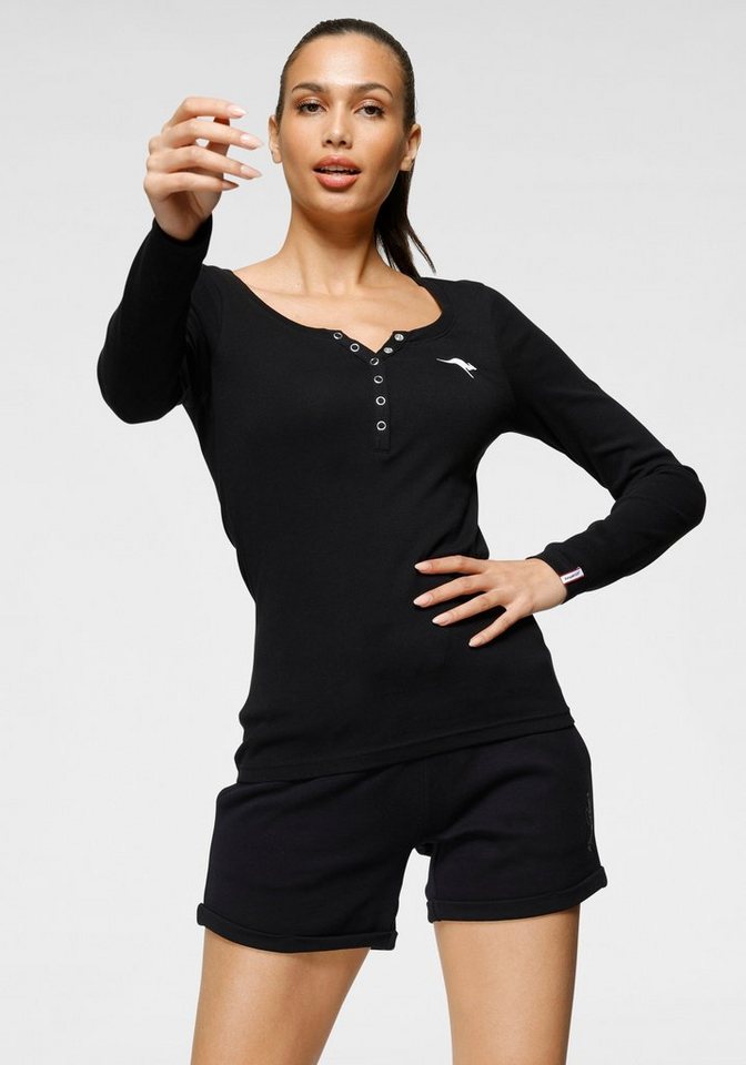 Kangaroos Langarmshirt Mit Känguru Logodruck Und Knopfleiste Blau