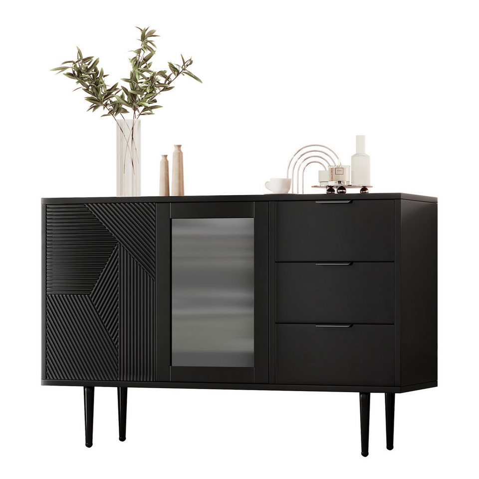 Rutaqian Sideboard Kommode Mit 3 Schubladen Und 2 Türen Mit Metalfüßen