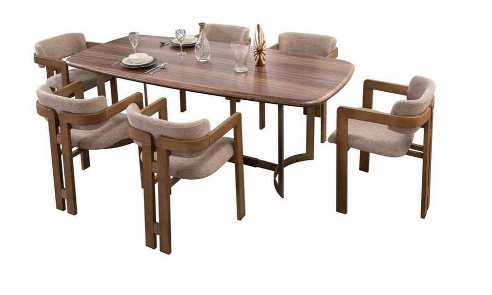 Jvmoebel Esszimmer Set Braune Esszimmer Garnitur Designer 6x