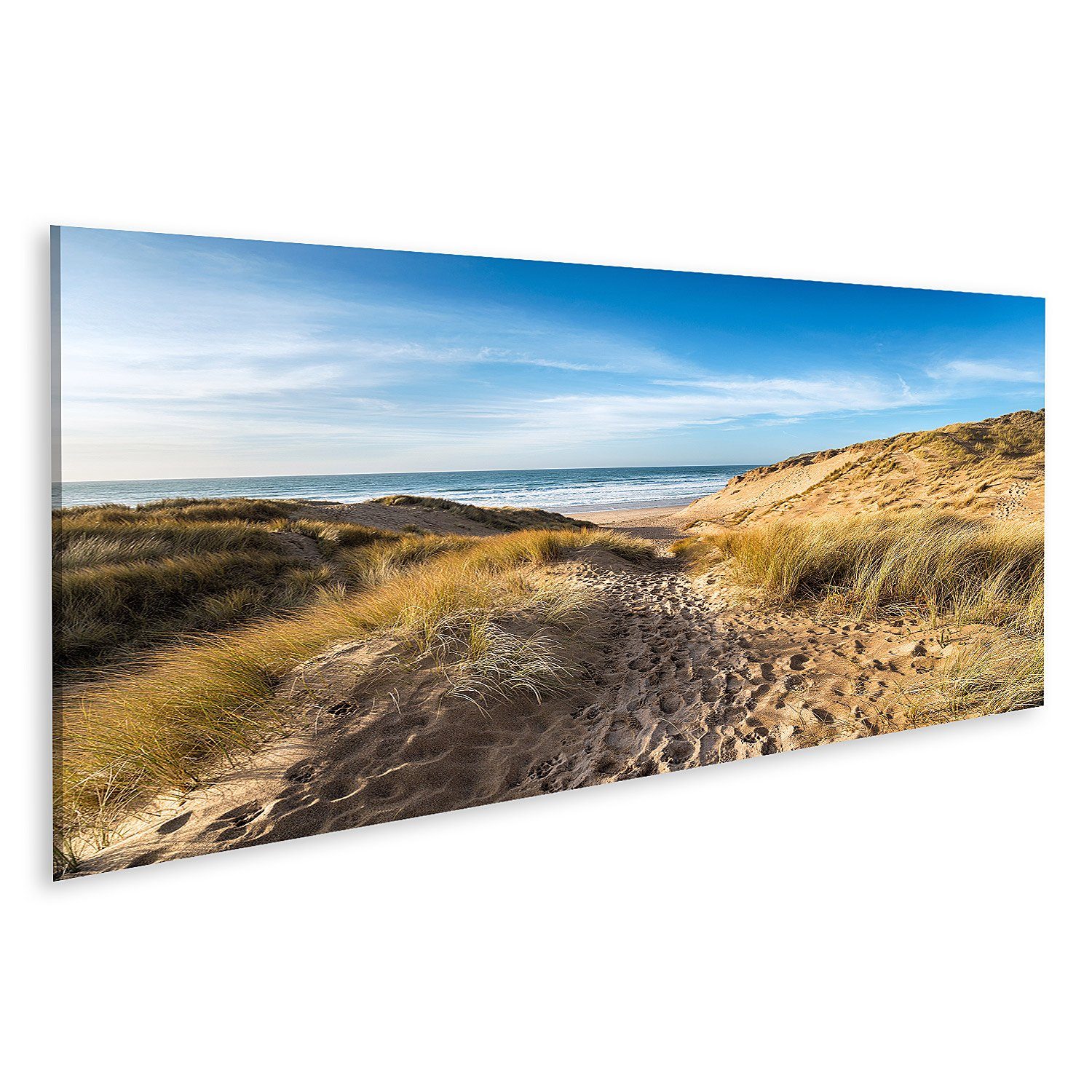 islandburner Leinwandbild »Bild auf Leinwand Pfad Sand Dünen Holywell Bay Sandstrand Wandbild ...