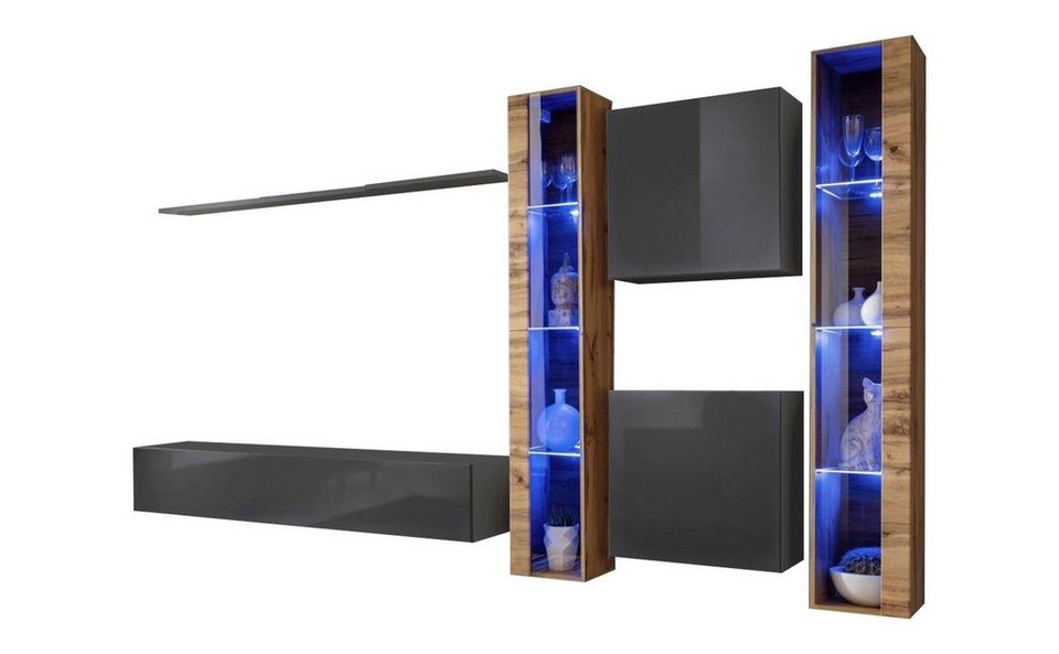 Xlmoebel Wohnwand Elegantes 6 Teiliges Wohnzimmer Set In Grau Tv Möbel