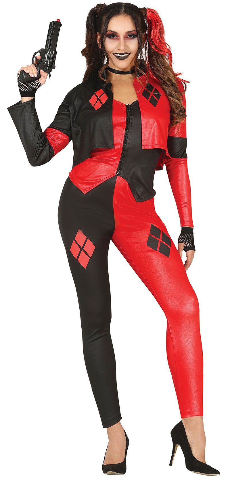 Fiestas Guirca Kostüm, Crazy Harlekin Outfit Damen in Rot und Schwarz ...