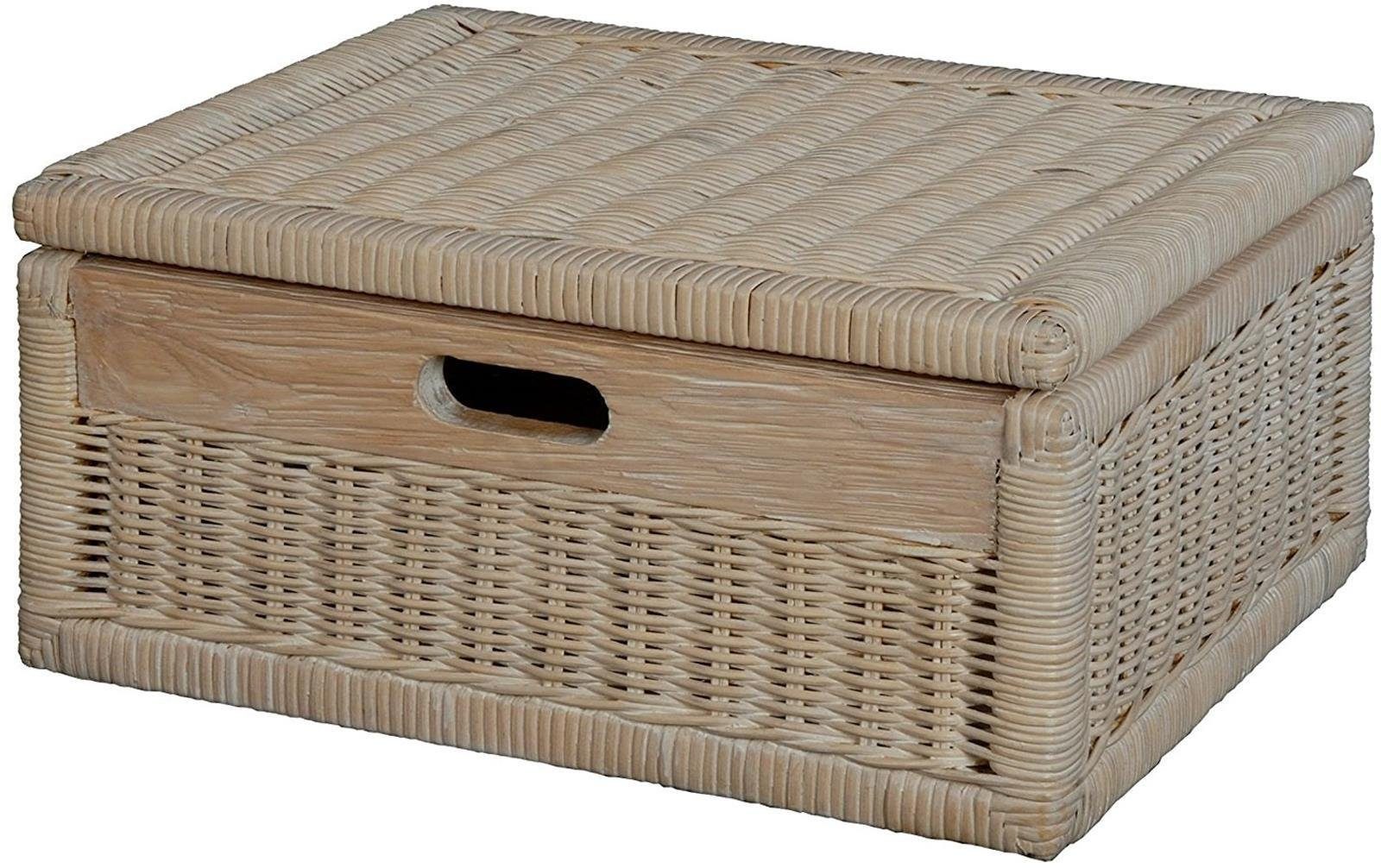 Krines Home Aufbewahrungskorb Flacher Korb mit Deckel Rattan geflochten ...